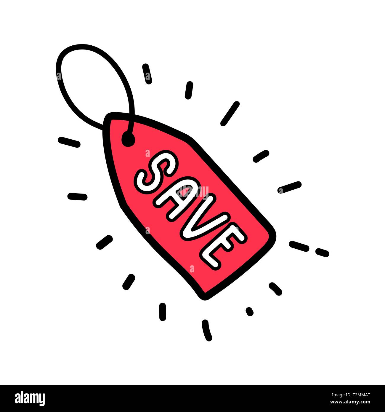 Doodle red save tag label Stock Vector Image & Art - Alamy