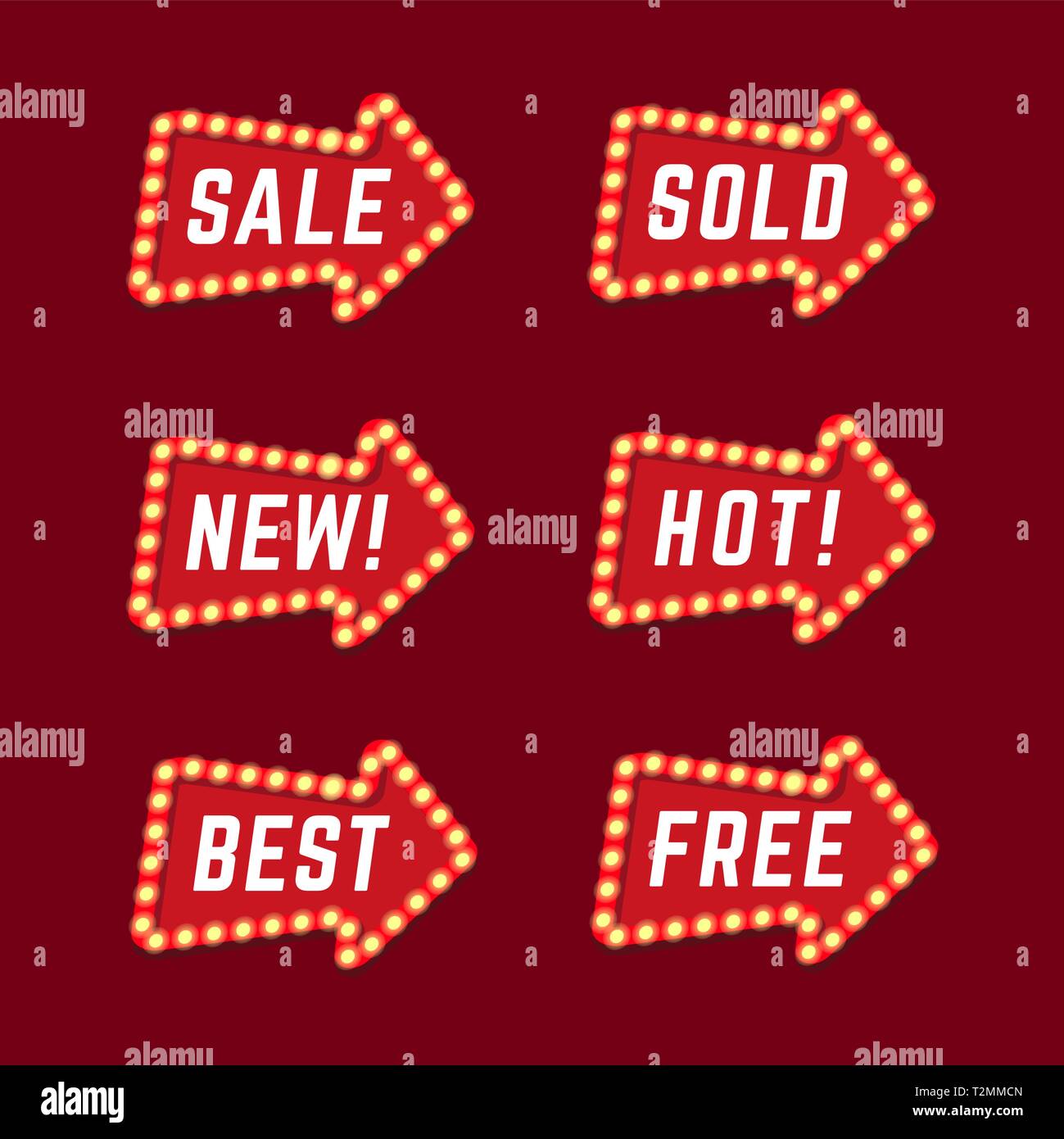 Set of red promotional arrow sign retro style with lamps Stock Vector ...