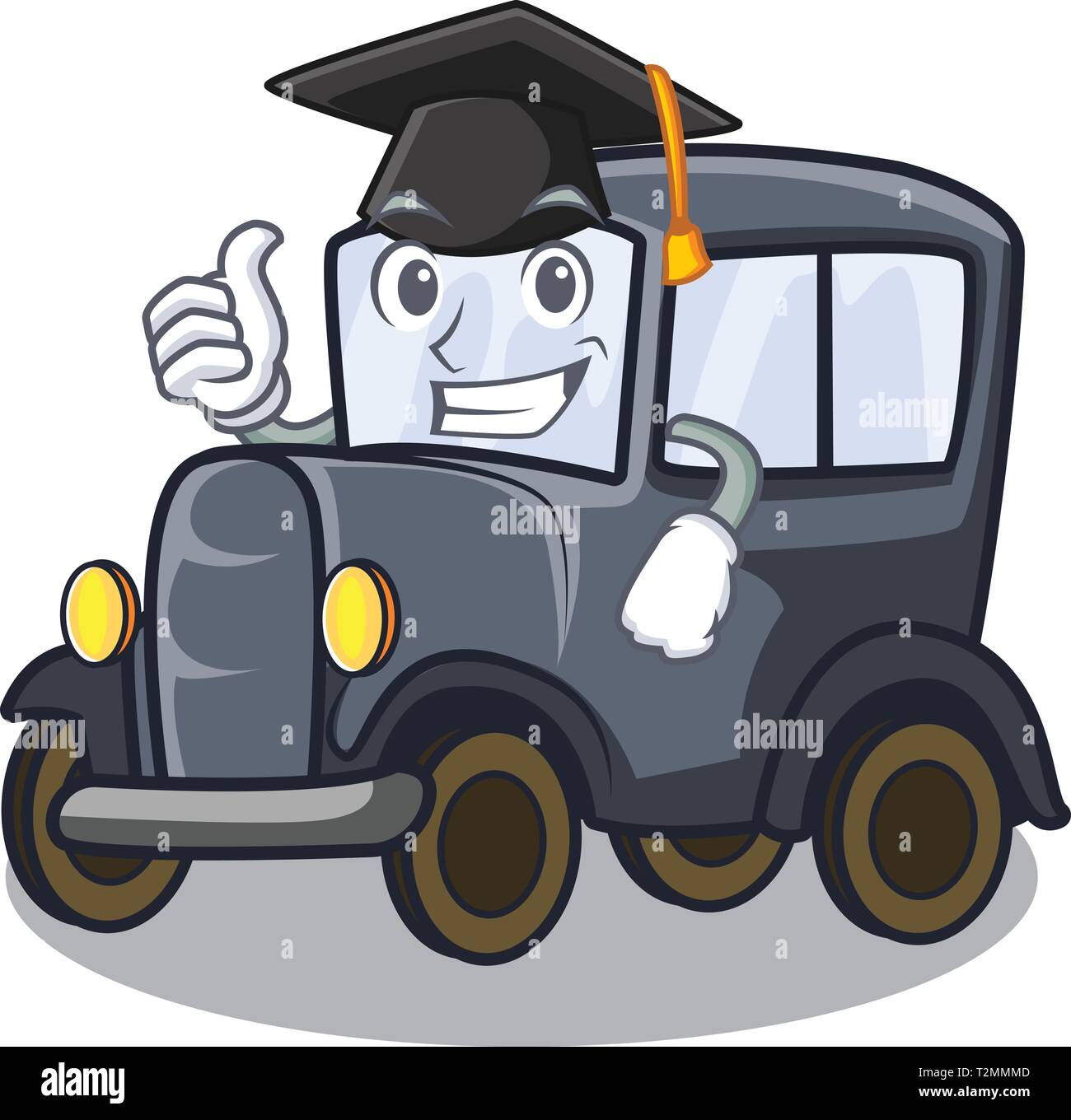Graduation old car isolated in the cartoon vector illustration Stock ...