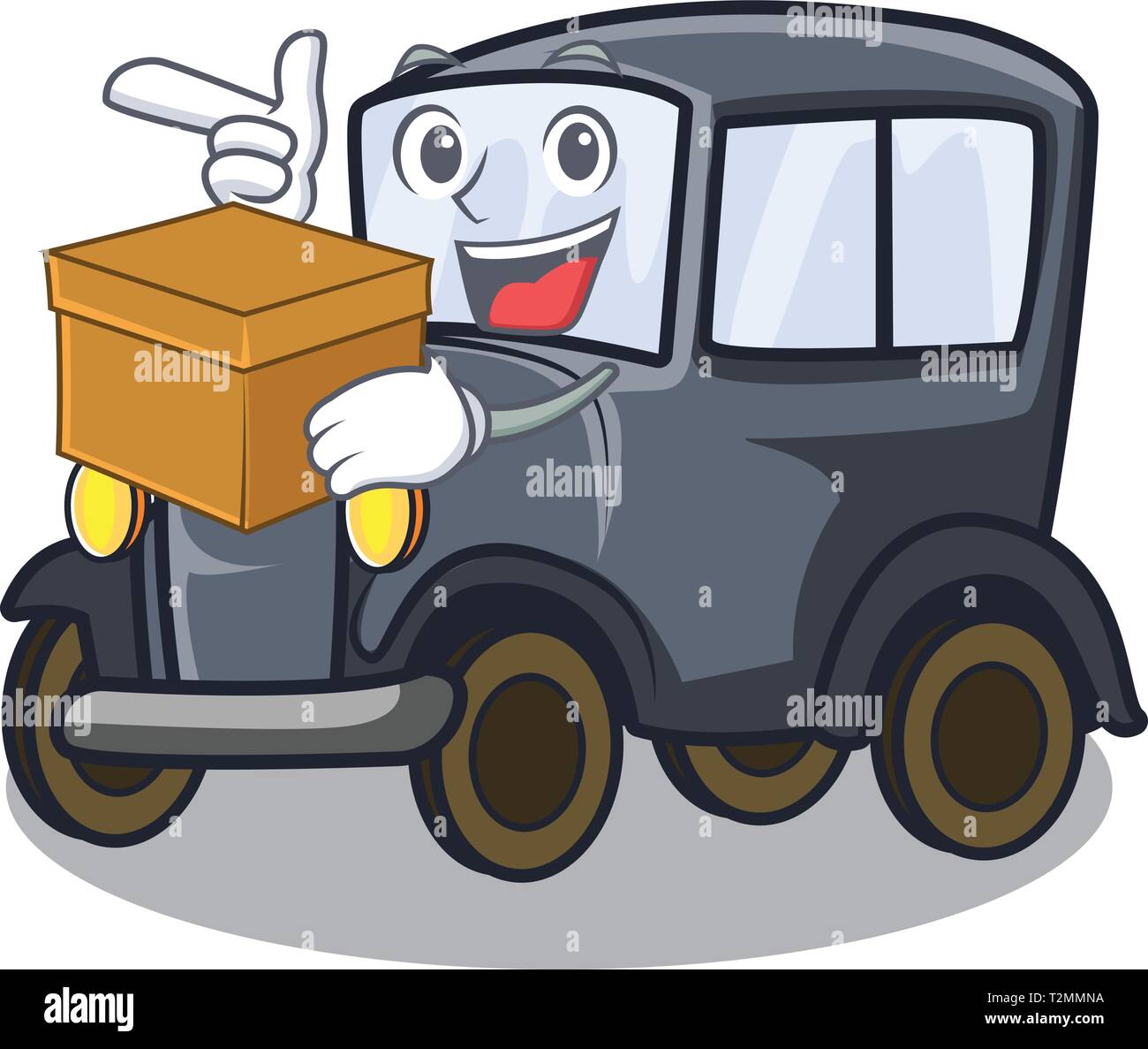With box old car isolated in the cartoon vector illustration Stock ...