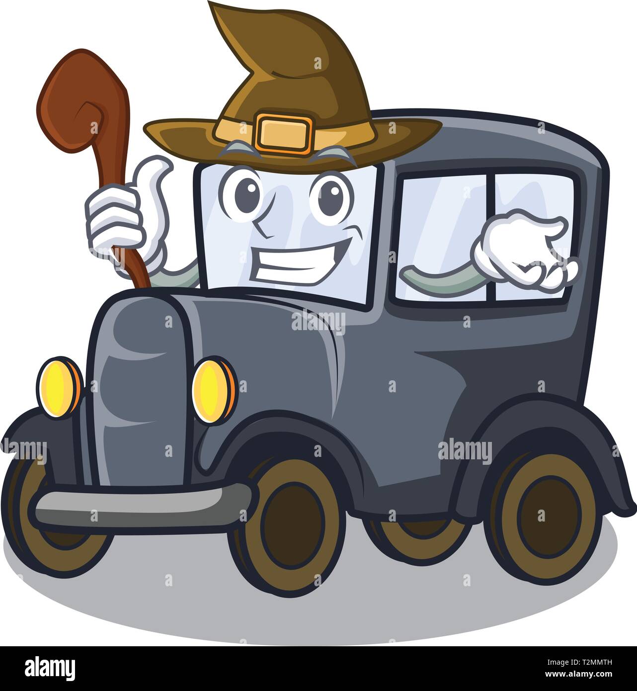 Witch old cartoon car in side garage vector illustration Stock Vector ...