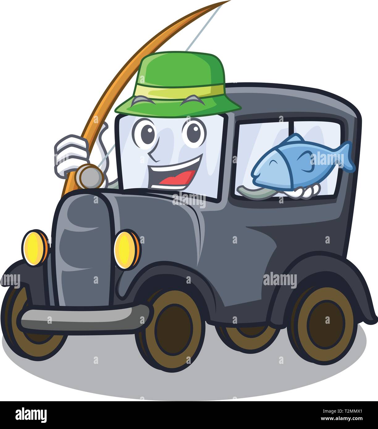 Fishing old cartoon car in side garage vector illustration Stock Vector ...