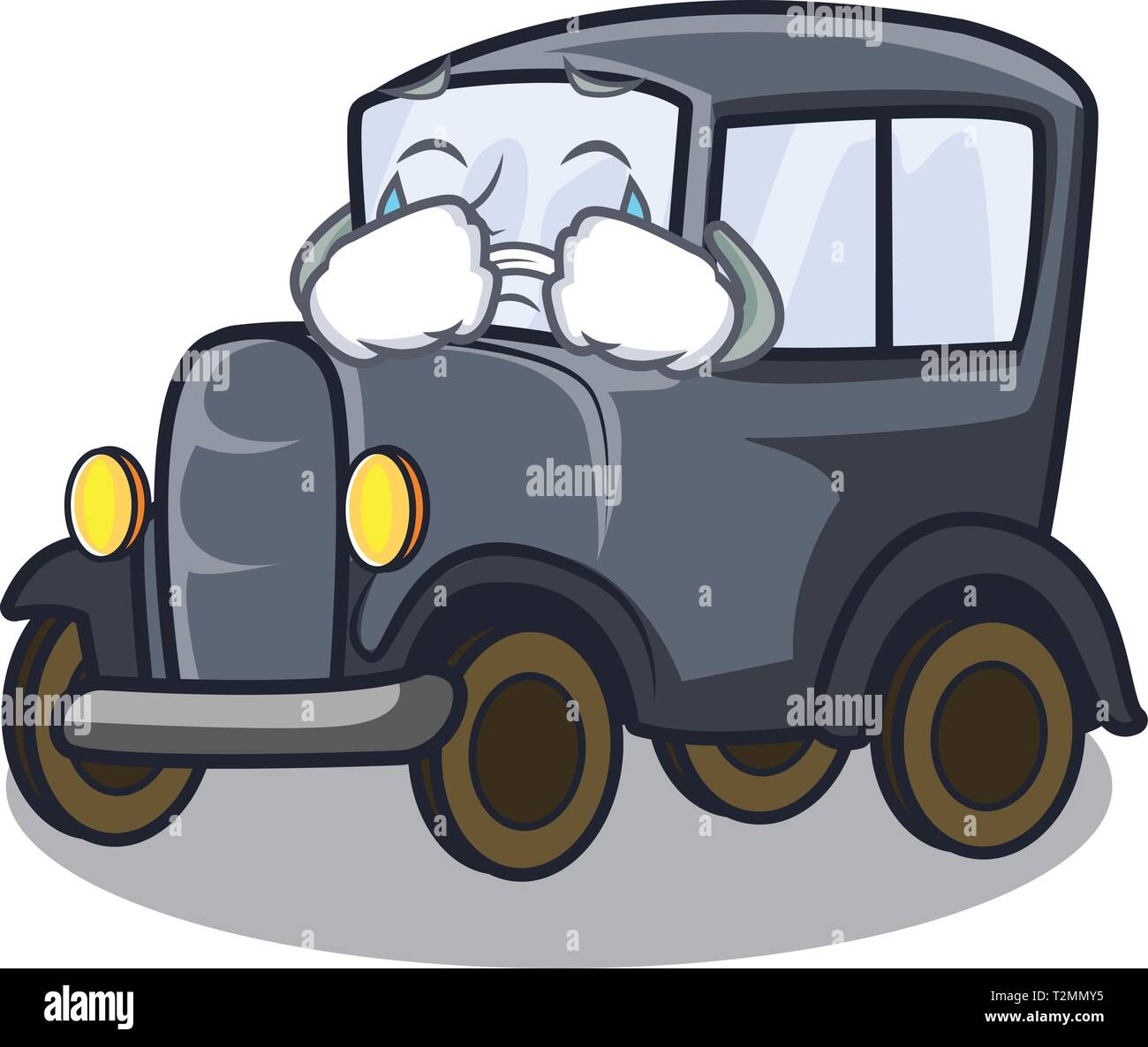 Crying old cartoon car in side garage vector illustration Stock Vector ...