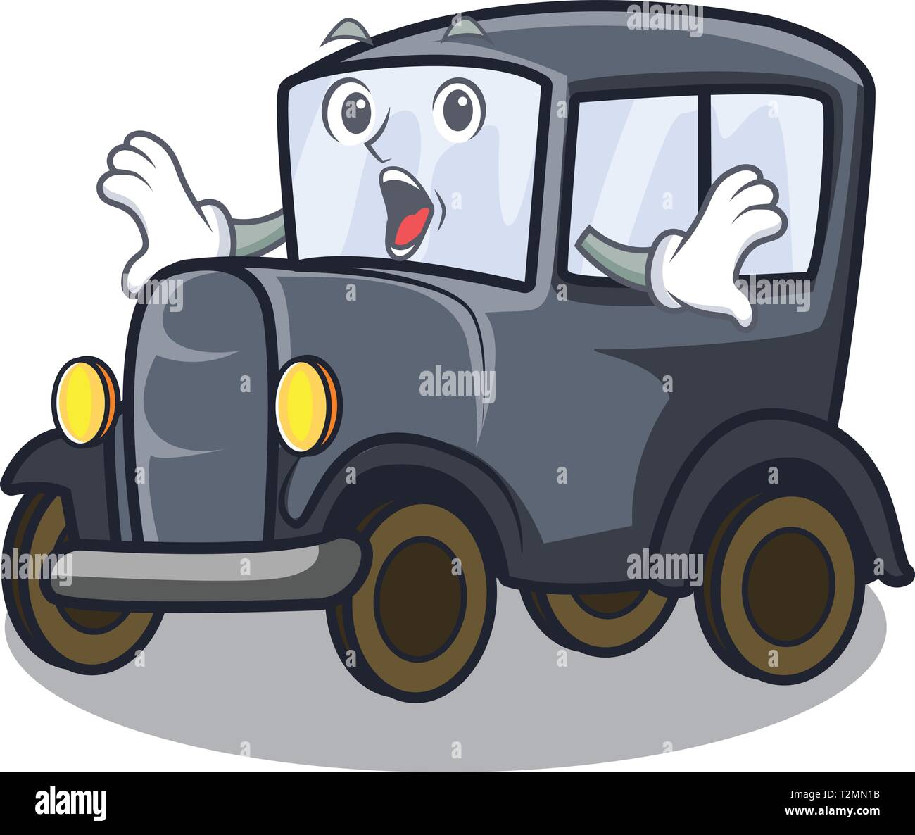 Surprised old cartoon car in side garage vector illustration Stock ...