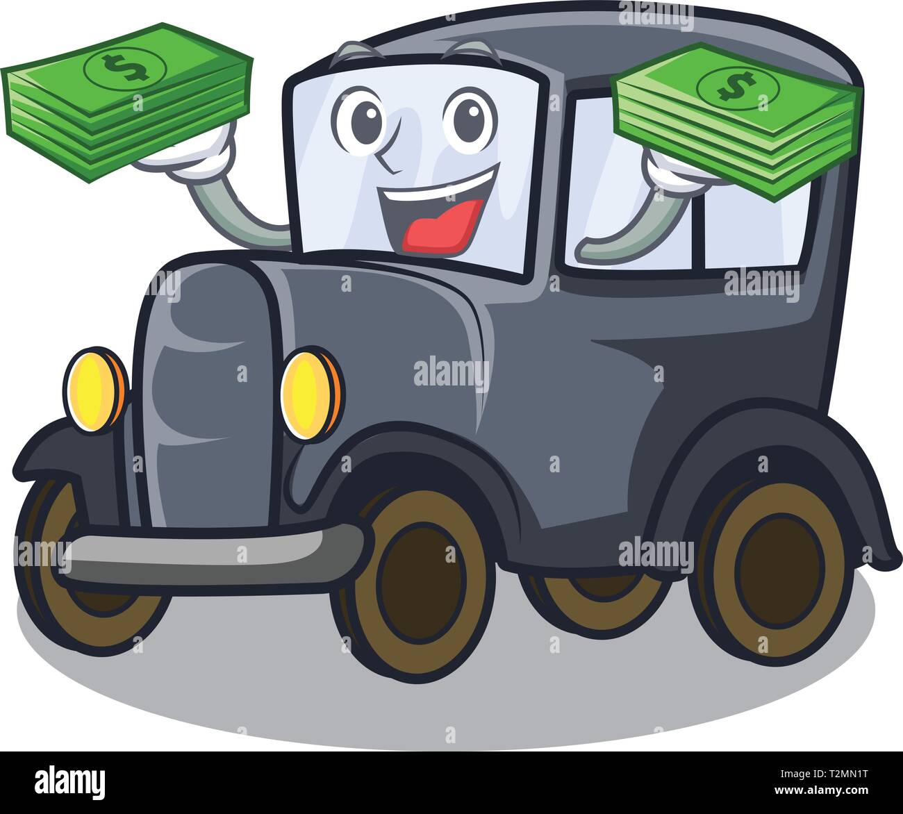 With money bag old cartoon car in side garage vector illustration Stock ...