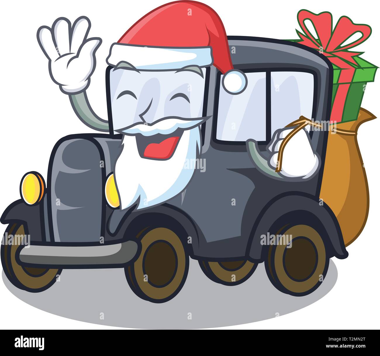 Santa with gift old miniature car in shape mascot vector illustration ...