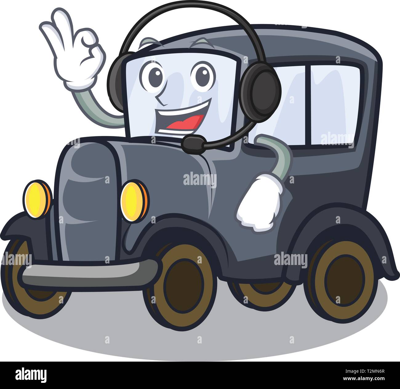 With headphone old miniature car in shape mascot vector illustration ...