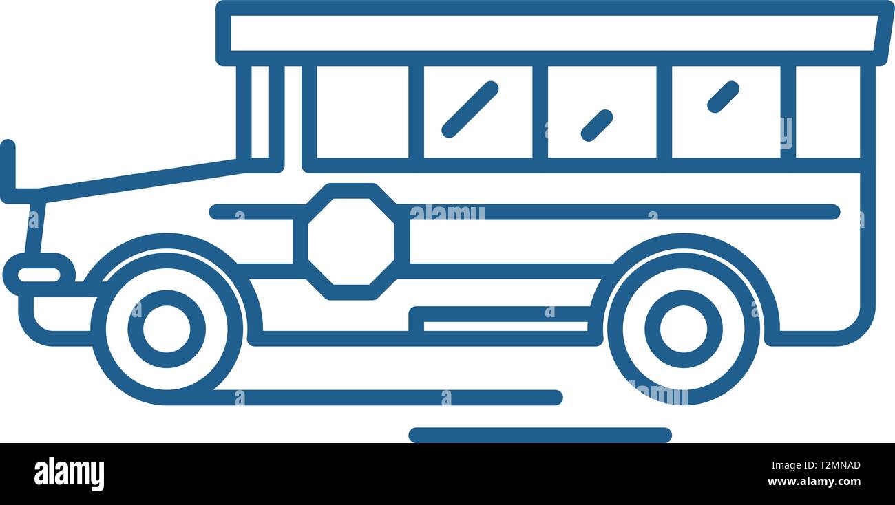 School bus line concept icon. School bus flat vector website sign ...