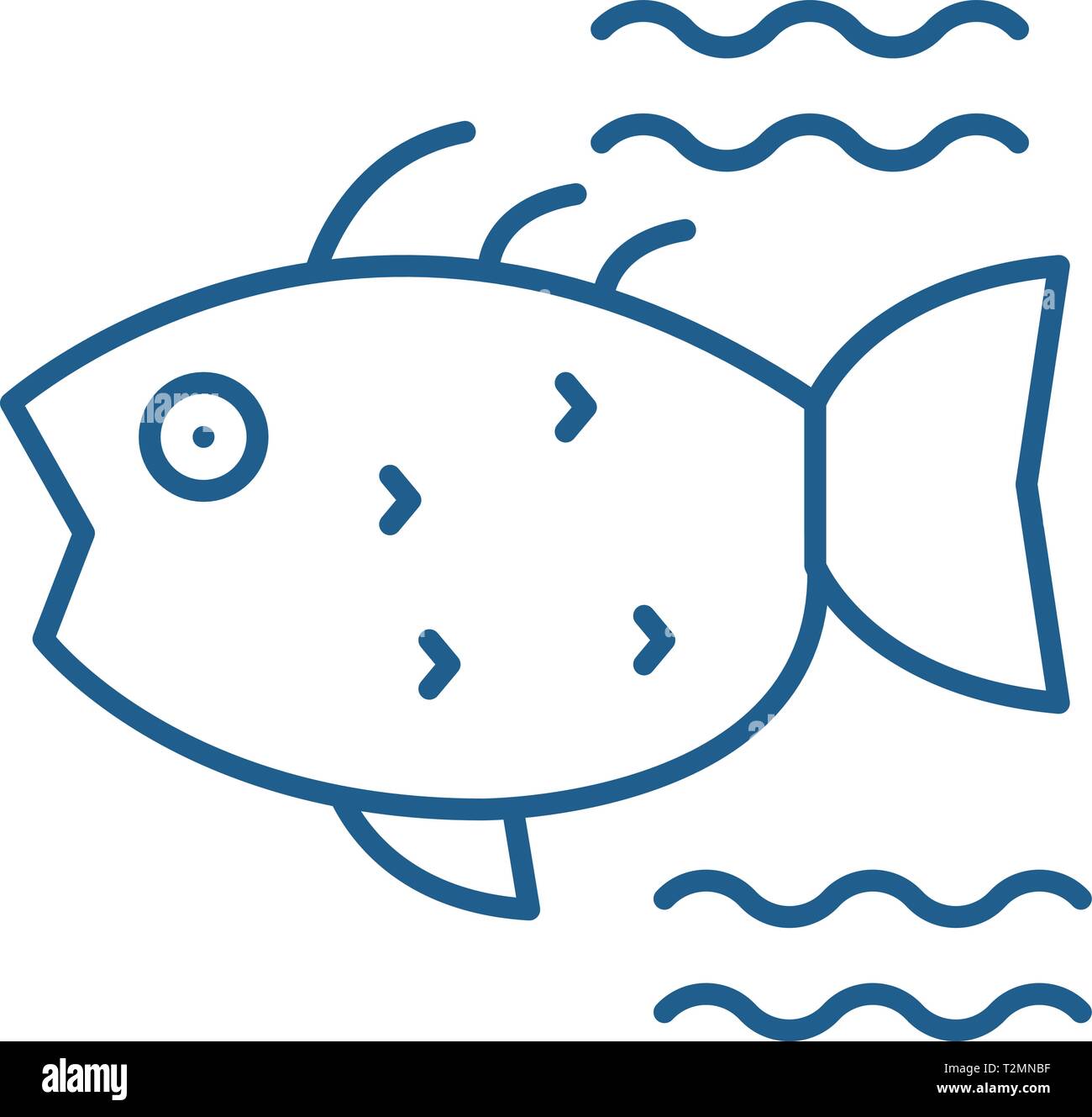 Sea fish line concept icon. Sea fish flat vector website sign, outline ...