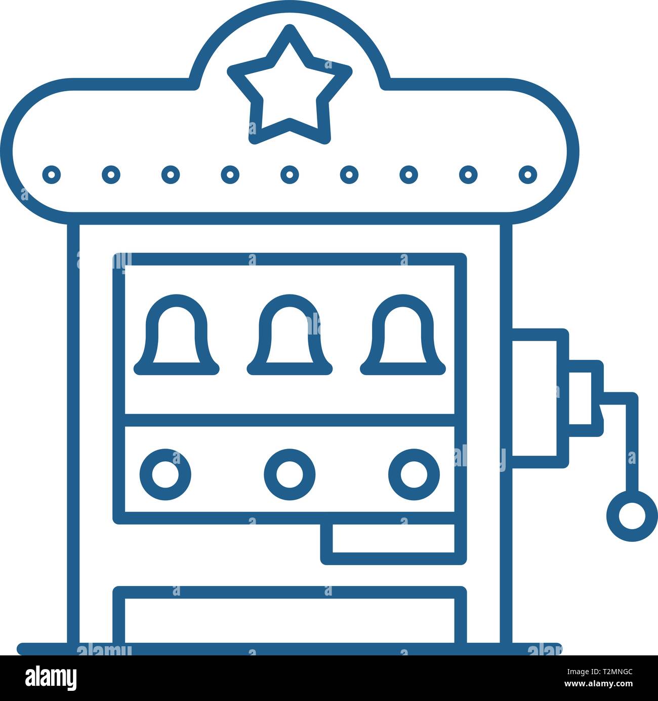 Slot machine line concept icon. Slot machine flat vector website sign ...