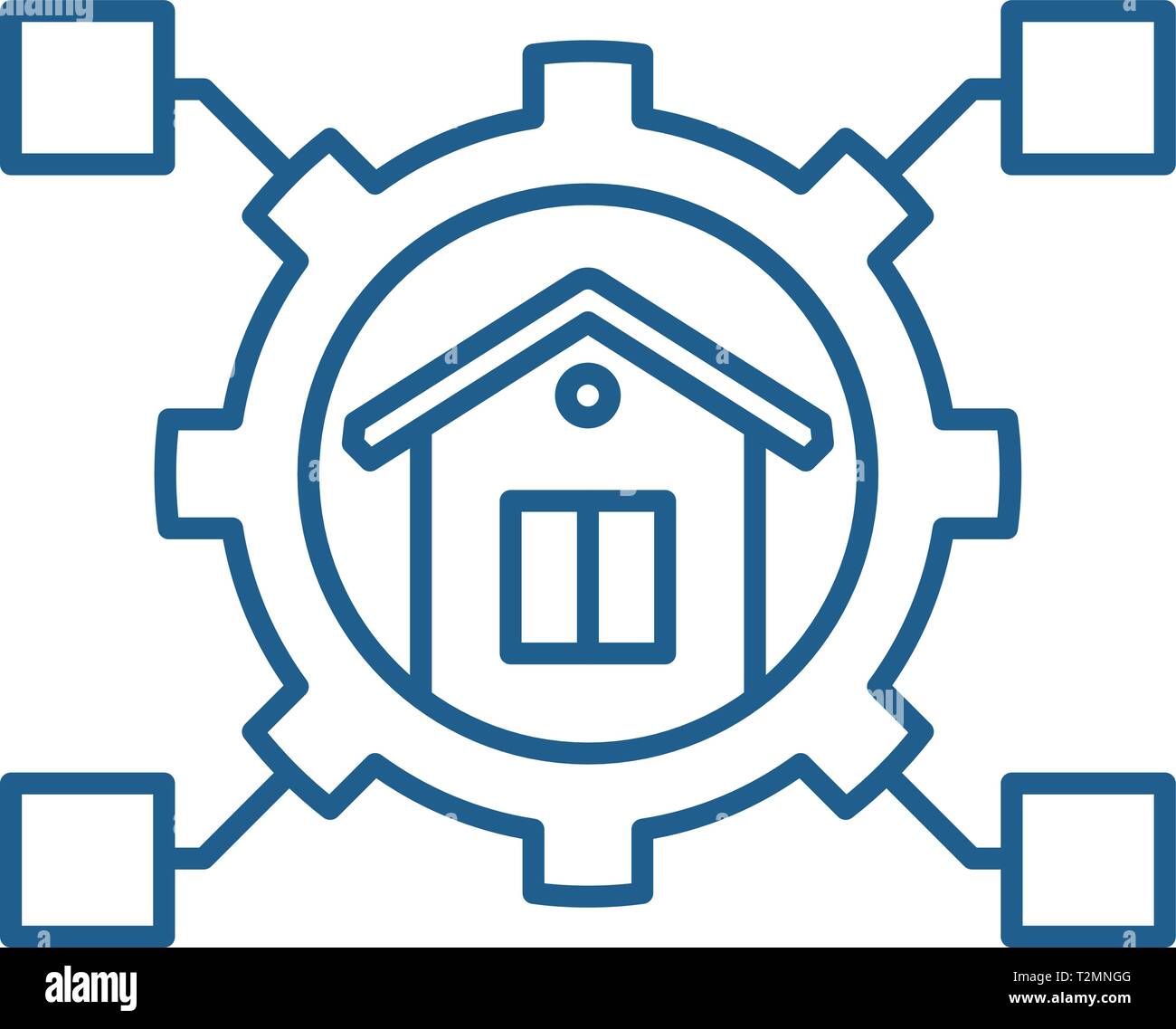 Smart house line concept icon. Smart house flat vector website sign ...