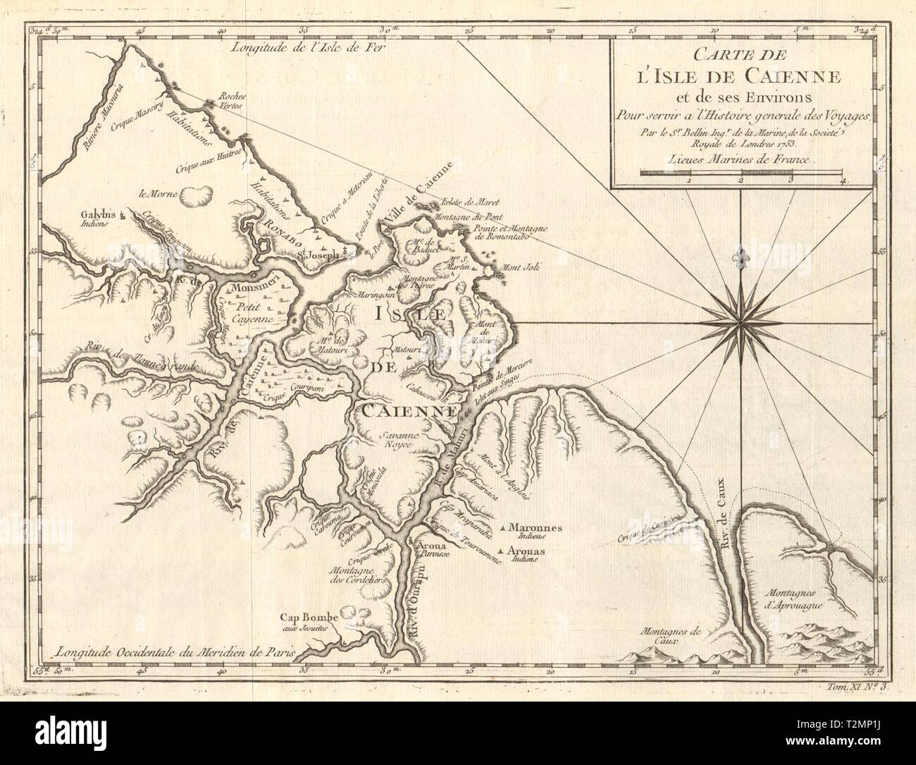 'Carte de I’Isle de Caienne'. Cayenne, French Guiana. Guyanas. BELLIN ...