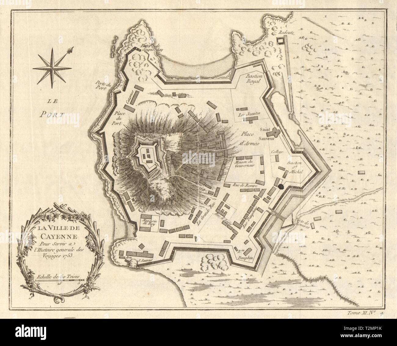'La ville de Cayenne'. French Guiana. Town city plan. Guyanas. BELLIN ...
