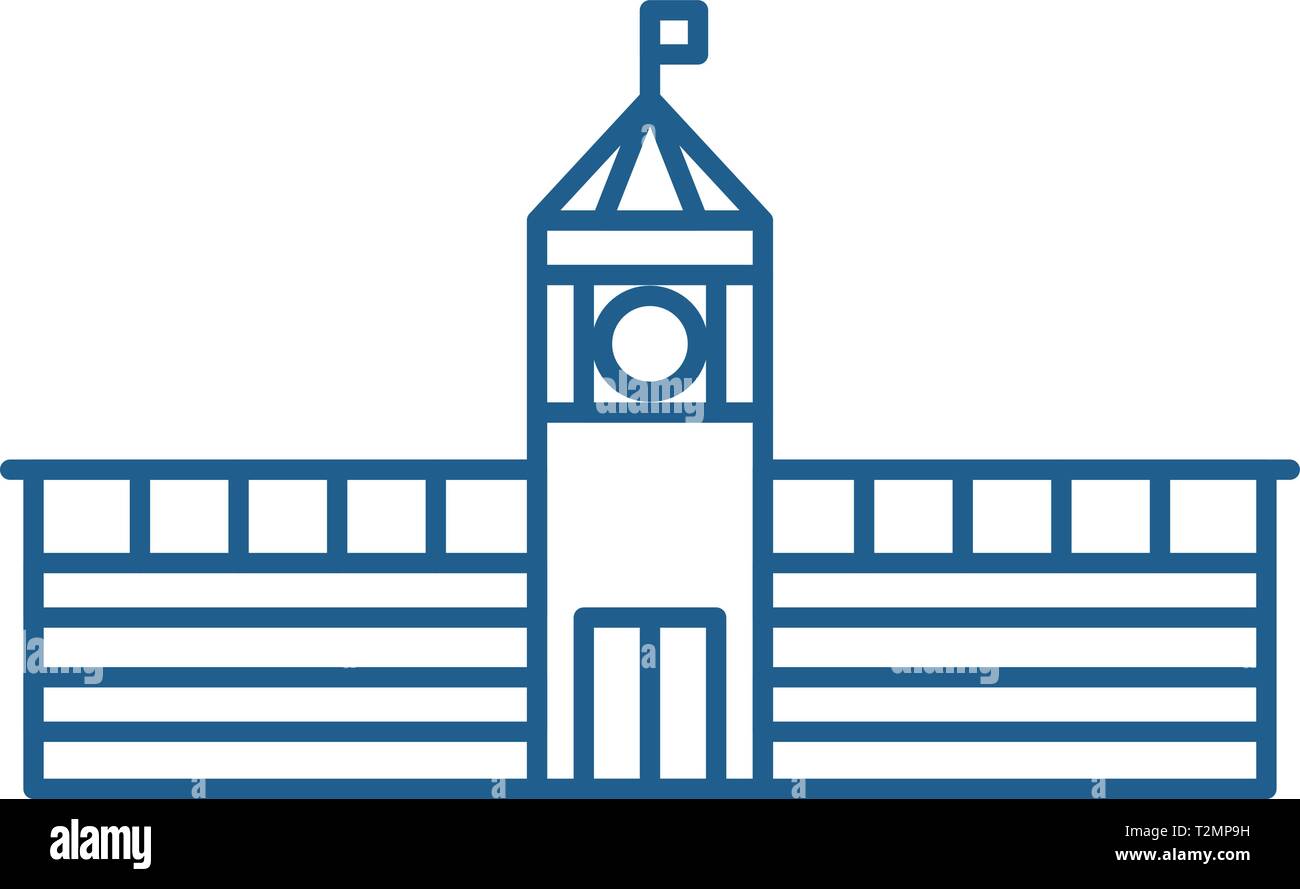 Town hall line concept icon. Town hall flat vector website sign ...