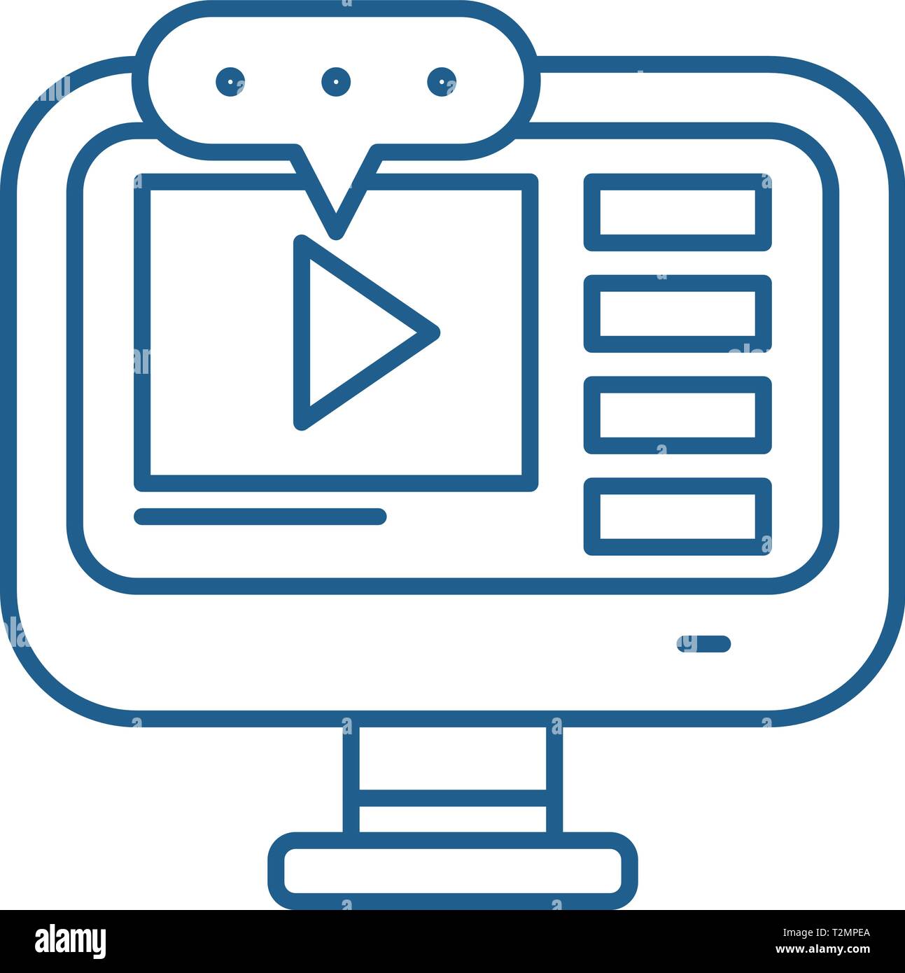 Video lessons line concept icon. Video lessons flat vector website sign ...