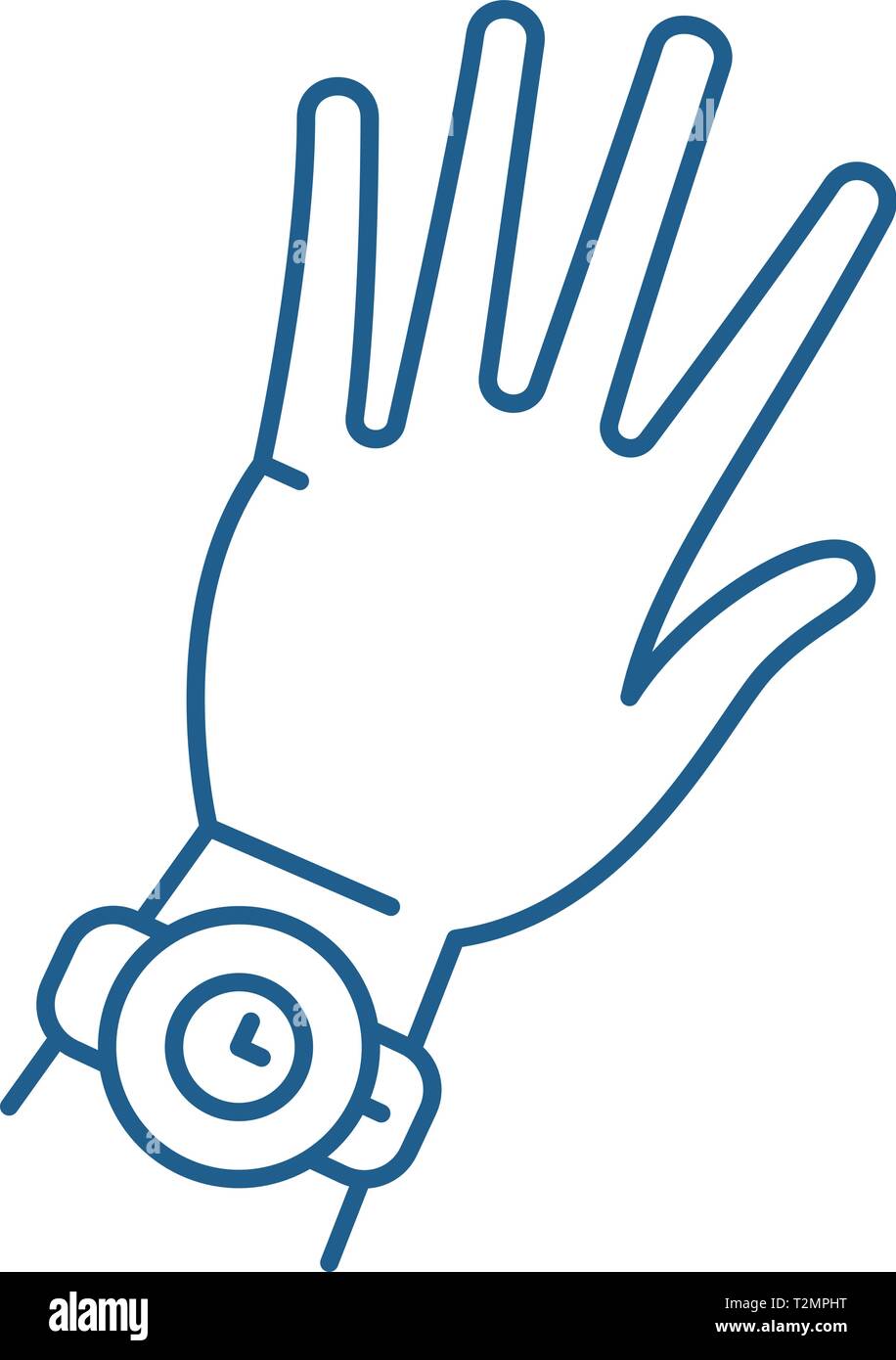 Watch on hand line concept icon. Watch on hand flat vector website sign ...