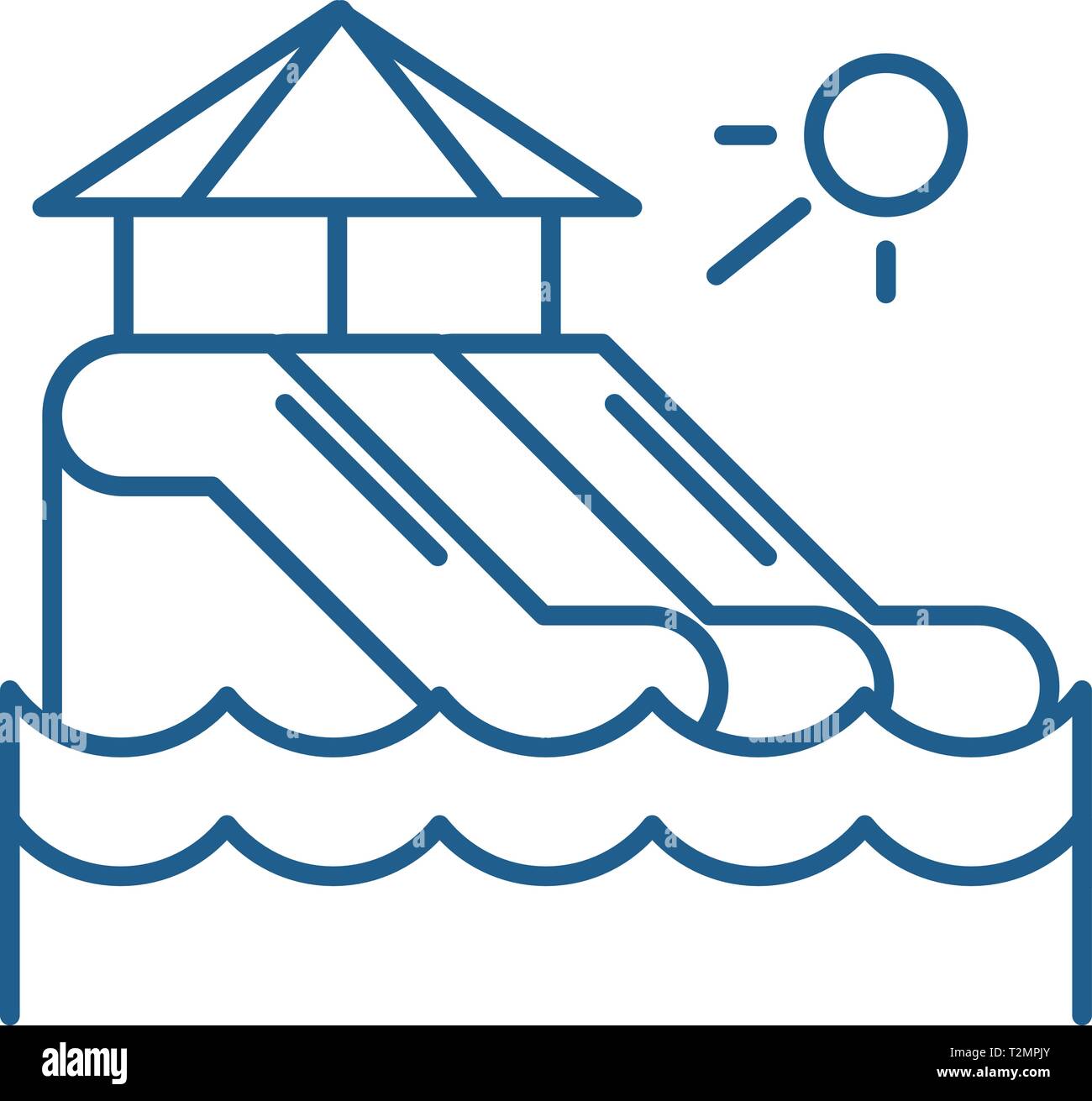 Waterslides line concept icon. Waterslides flat vector website sign ...