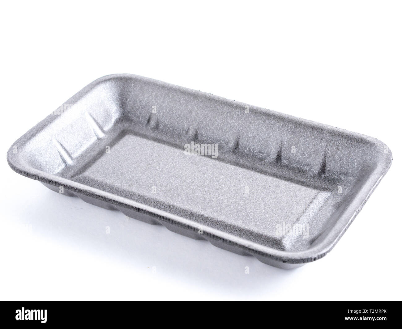 Black empty food tray. Black disposable styrofoam isolated on white ...