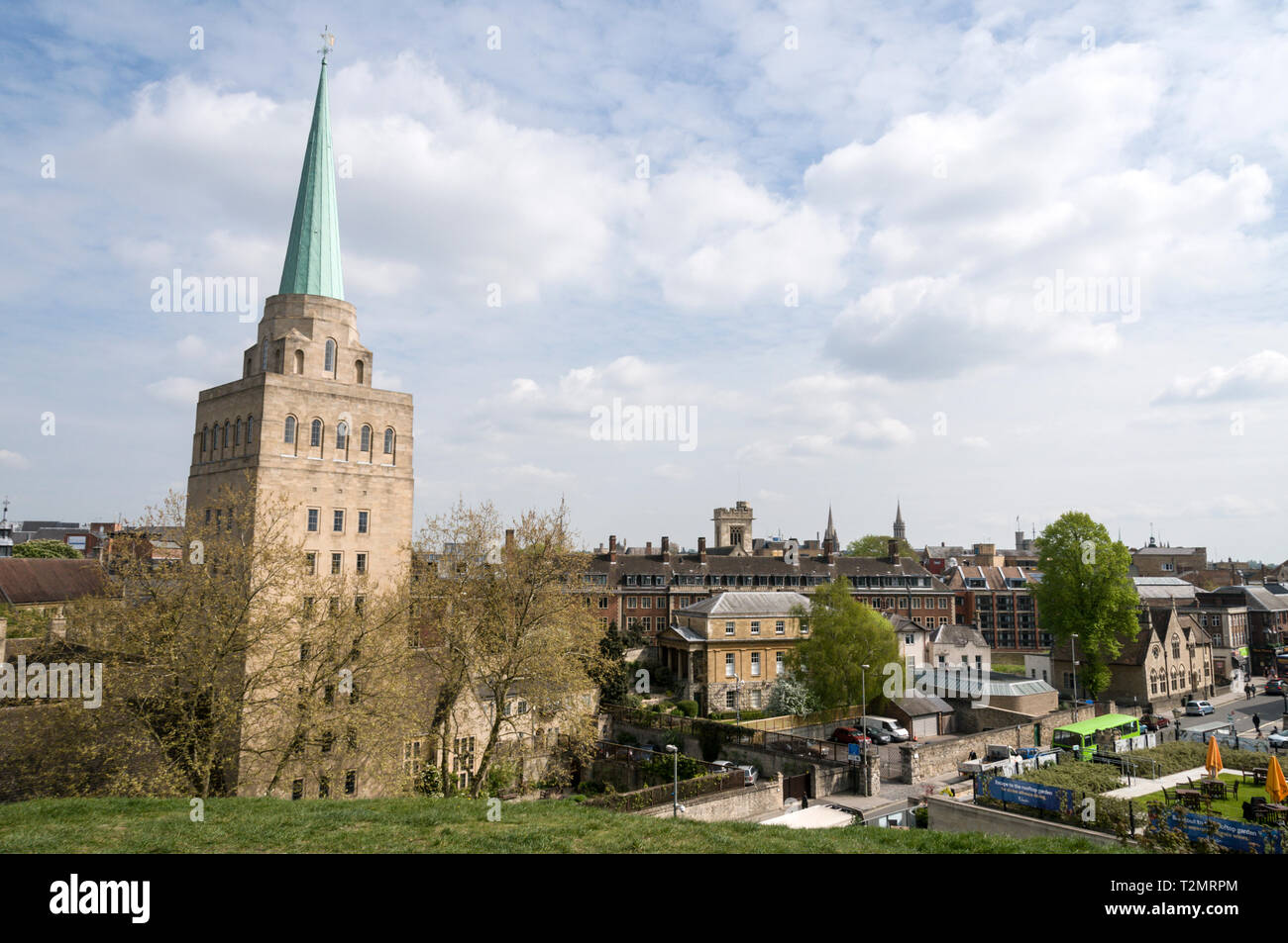 The chapel spire of Nuffield College and skyline of Oxford in New Road ...