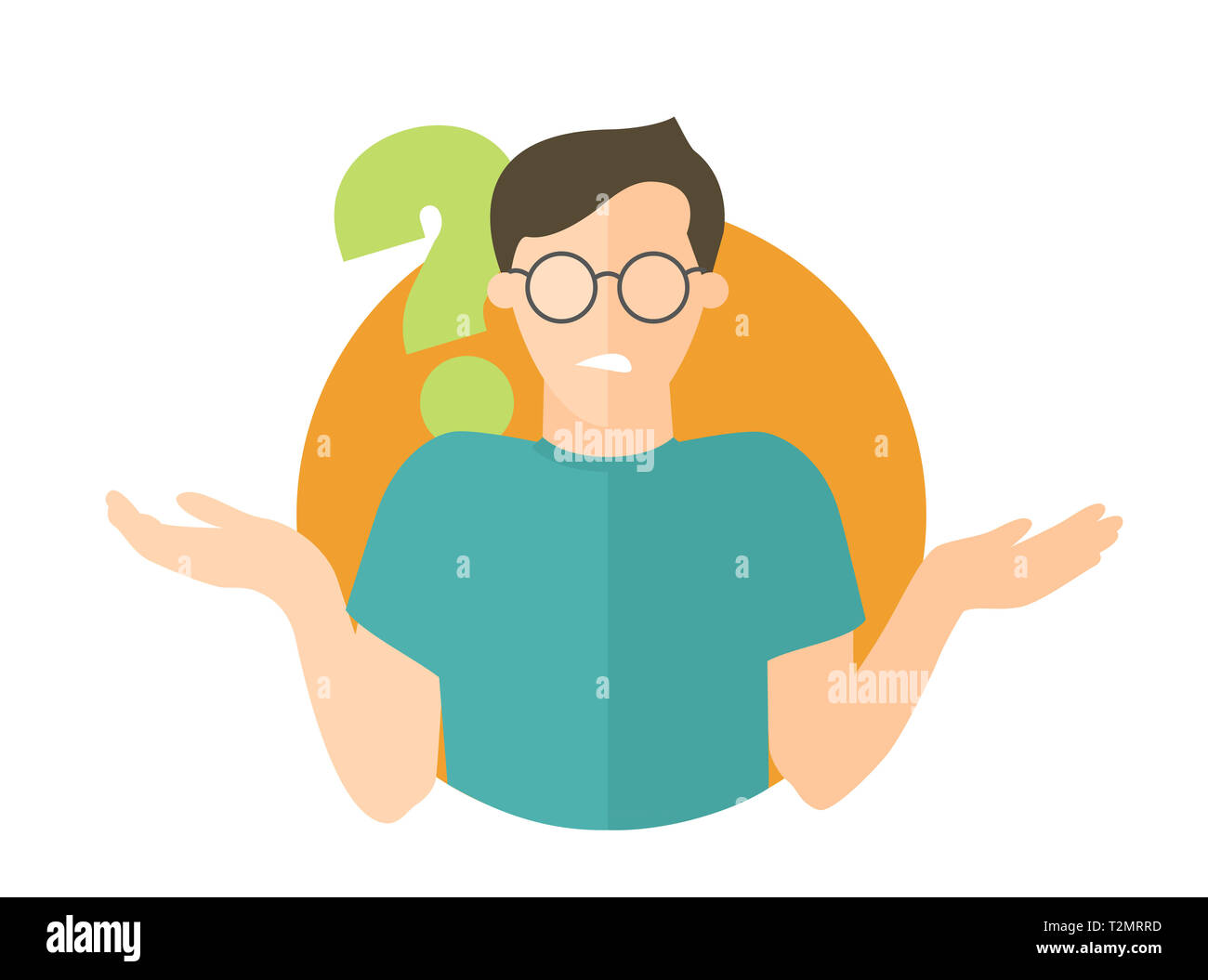 Flat design icon. Handsome man in glasses doubts. Guy with a question ...