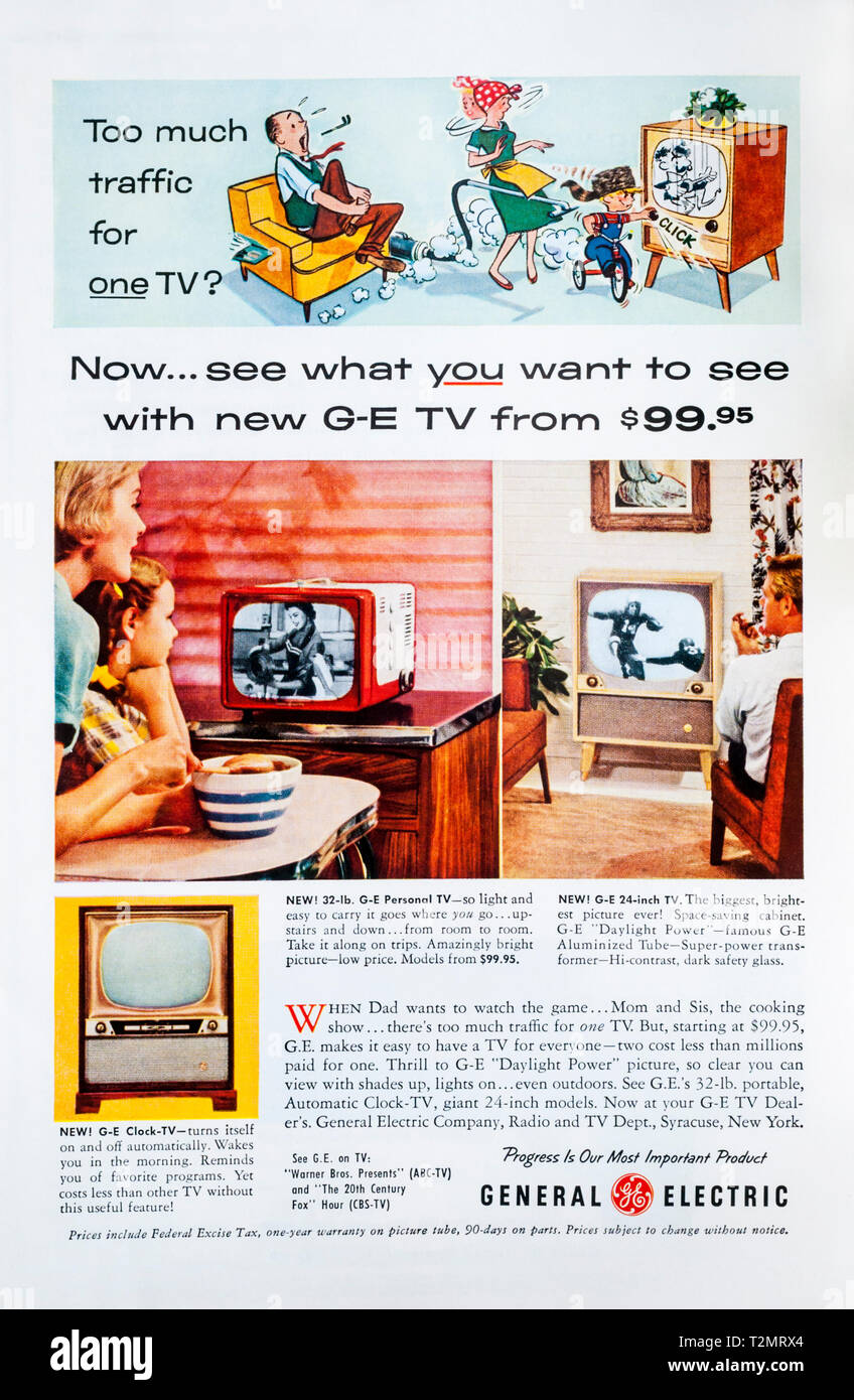 1955 magazine advert advertising General Electric televisions Stock ...