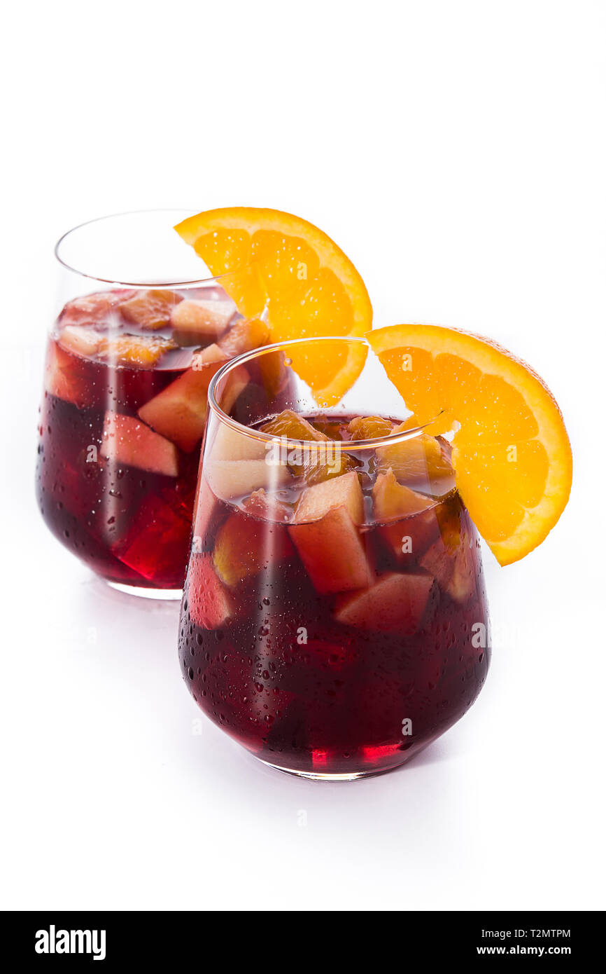Red wine sangria isolated on white background Stock Photo - Alamy