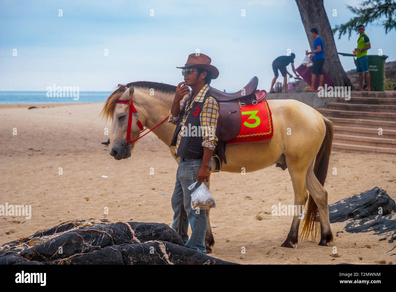 Songkhla, Thailand - Oct 2015: Man posing with a horse at popular ...