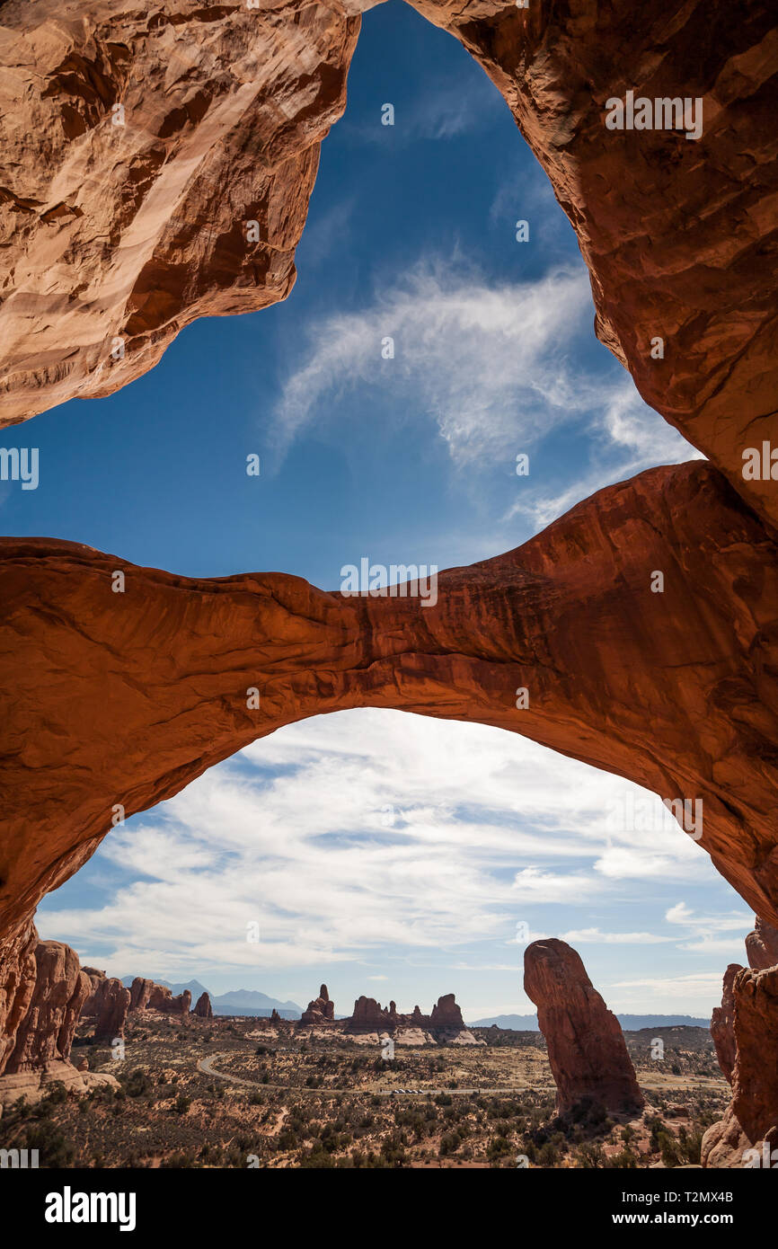 Double Arches in Arches National Park, USA. This double arches is ...