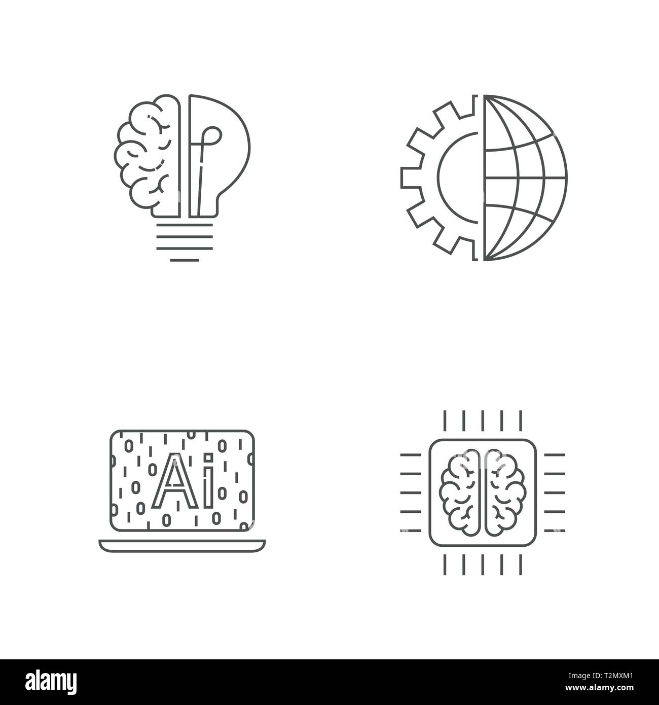 Digital technology icons set. AI, IoT, Hi-Tech concept. Editable Stroke ...