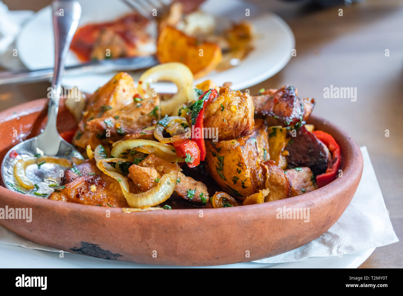fried potatoes and meat, Ojakhuri - traditional georgian food Stock ...
