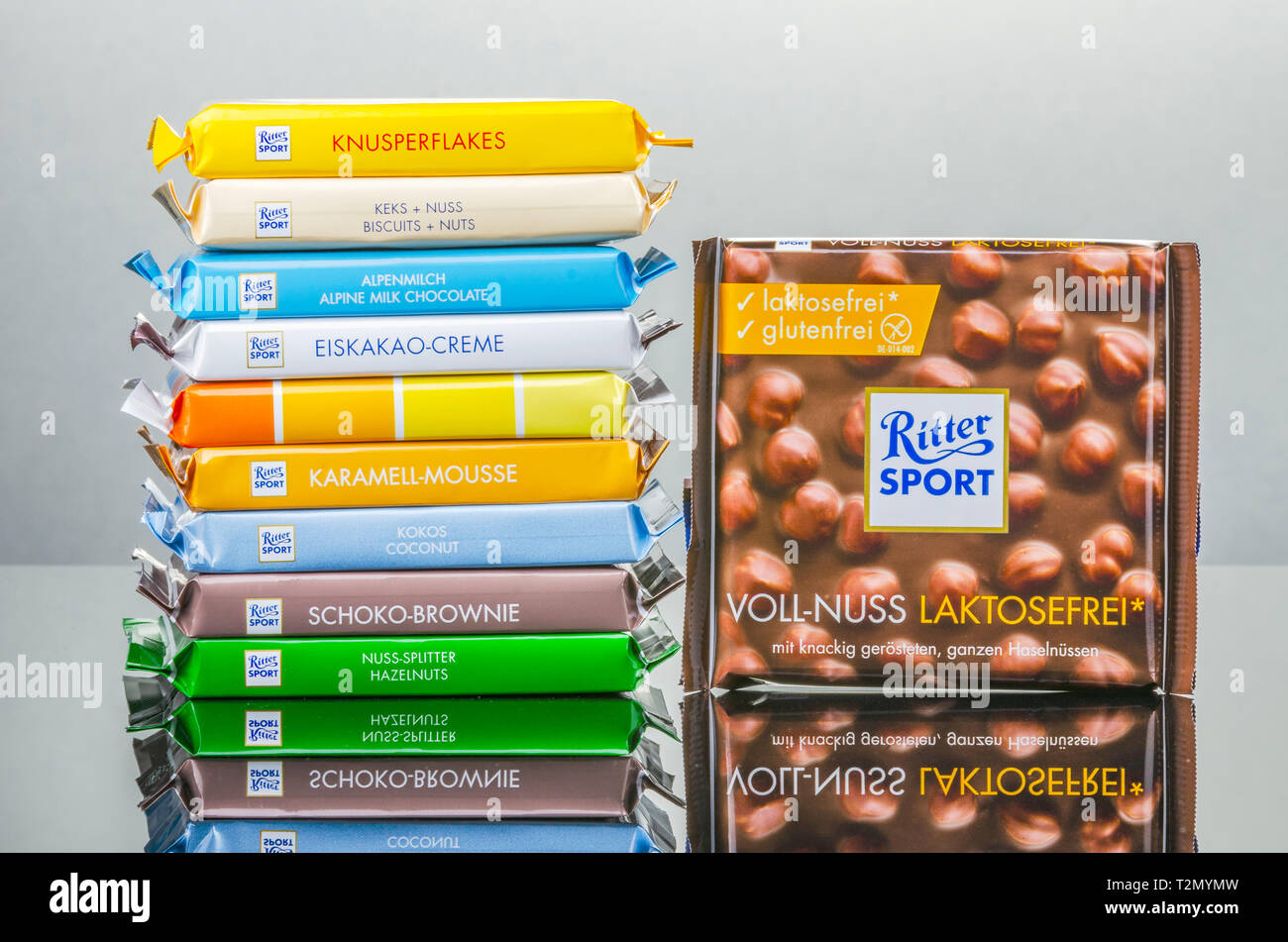 Variety of Ritter Sport chocolate bars Stock Photo - Alamy