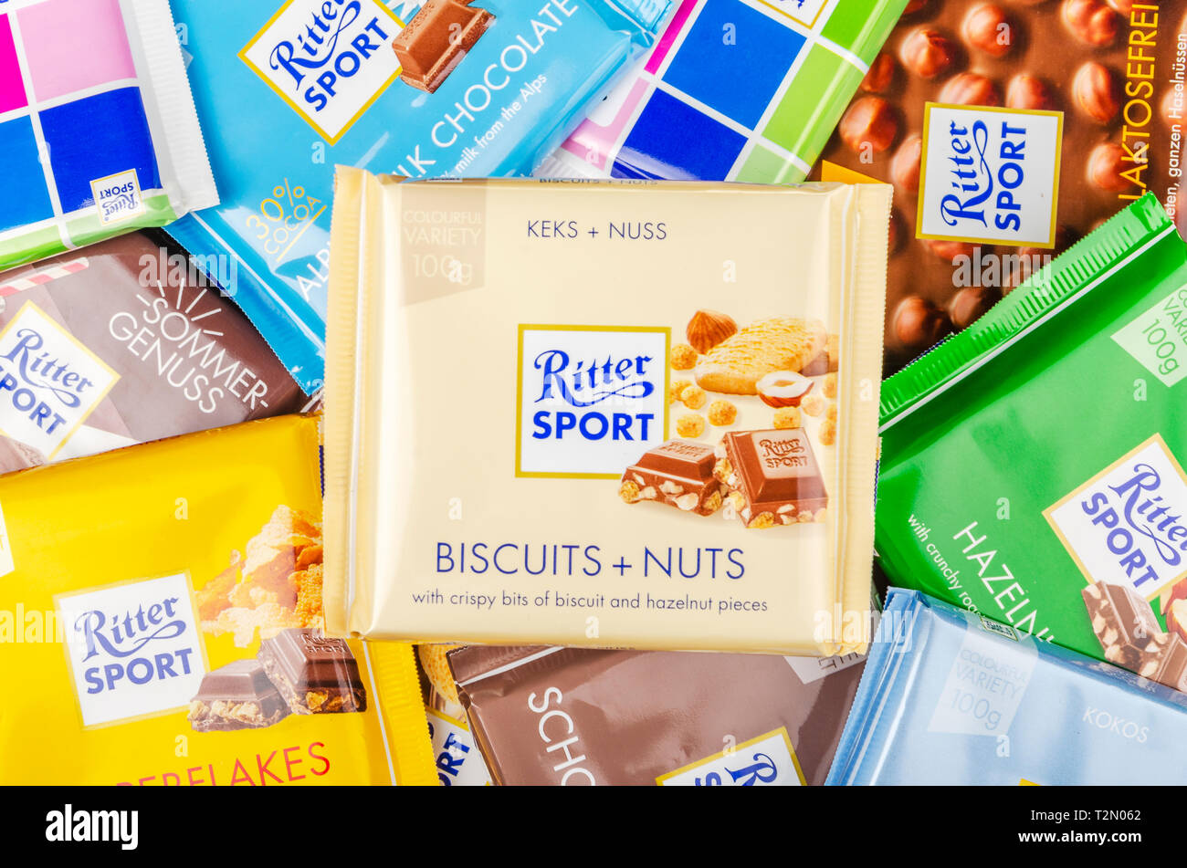 Variety of Ritter Sport chocolate bars Stock Photo - Alamy
