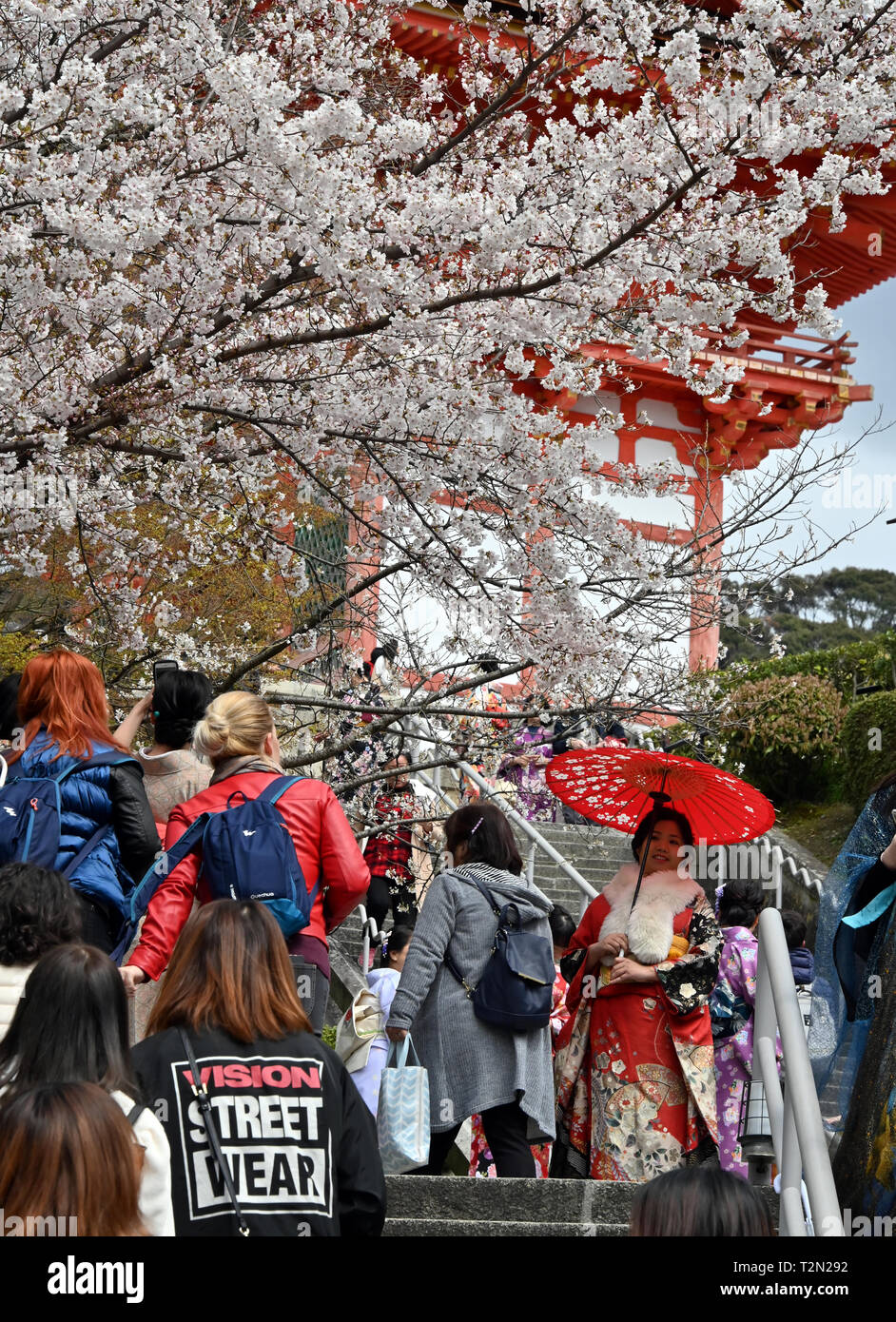 April 2, 2019, Kyoto, Japan - The narrow and steep cobblestone street ...