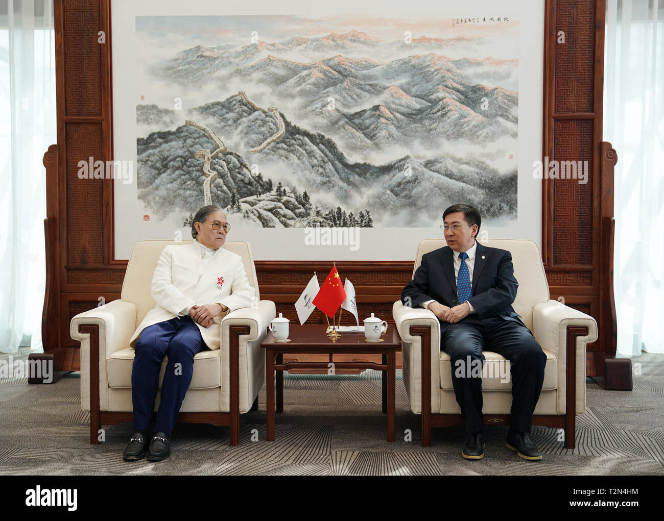 Beijing, China. 3rd Apr, 2019. Timothy Fok Tsun-ting (L), president of ...