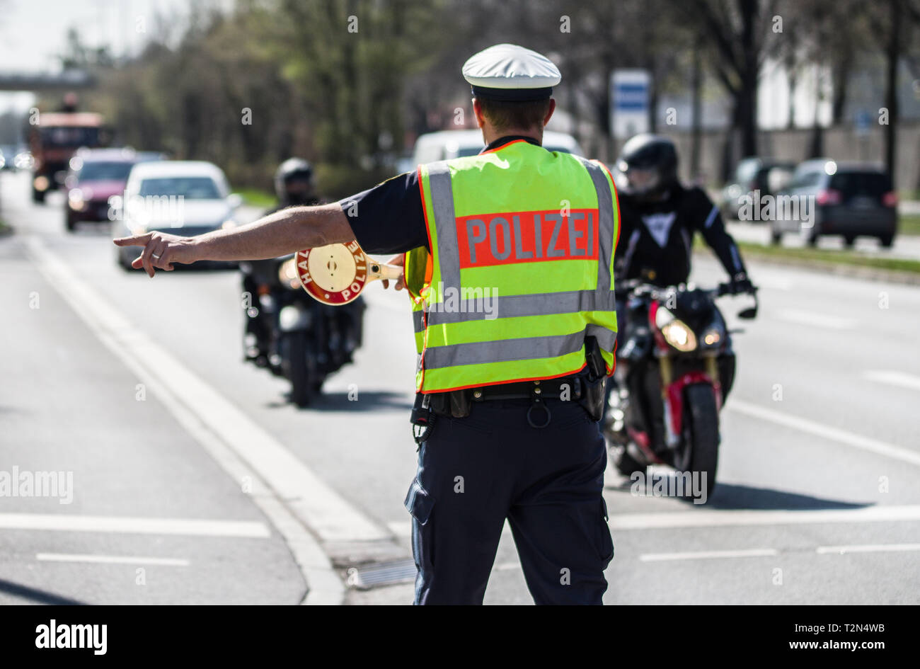 Munich, Bavaria, Germany. 3rd Apr, 2019. An officer with the Munich ...