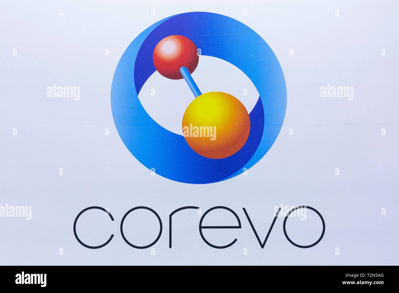 Tokyo, Japan. 03rd Apr, 2019. A logo of COREVO is seen during the 3rd ...