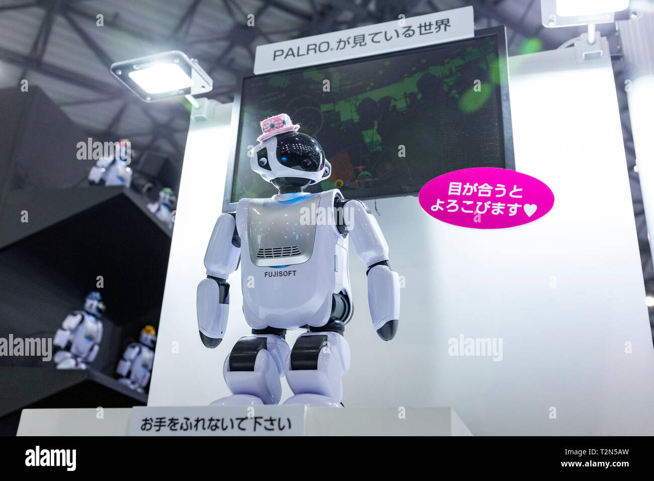 Tokyo, Japan. 03rd Apr, 2019. Robots PALRO are seen during the 3rd ...