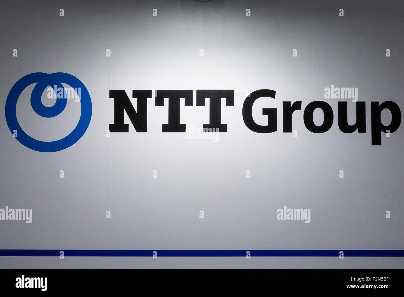 Tokyo, Japan. 03rd Apr, 2019. A logo of NTT Group is seen during the ...