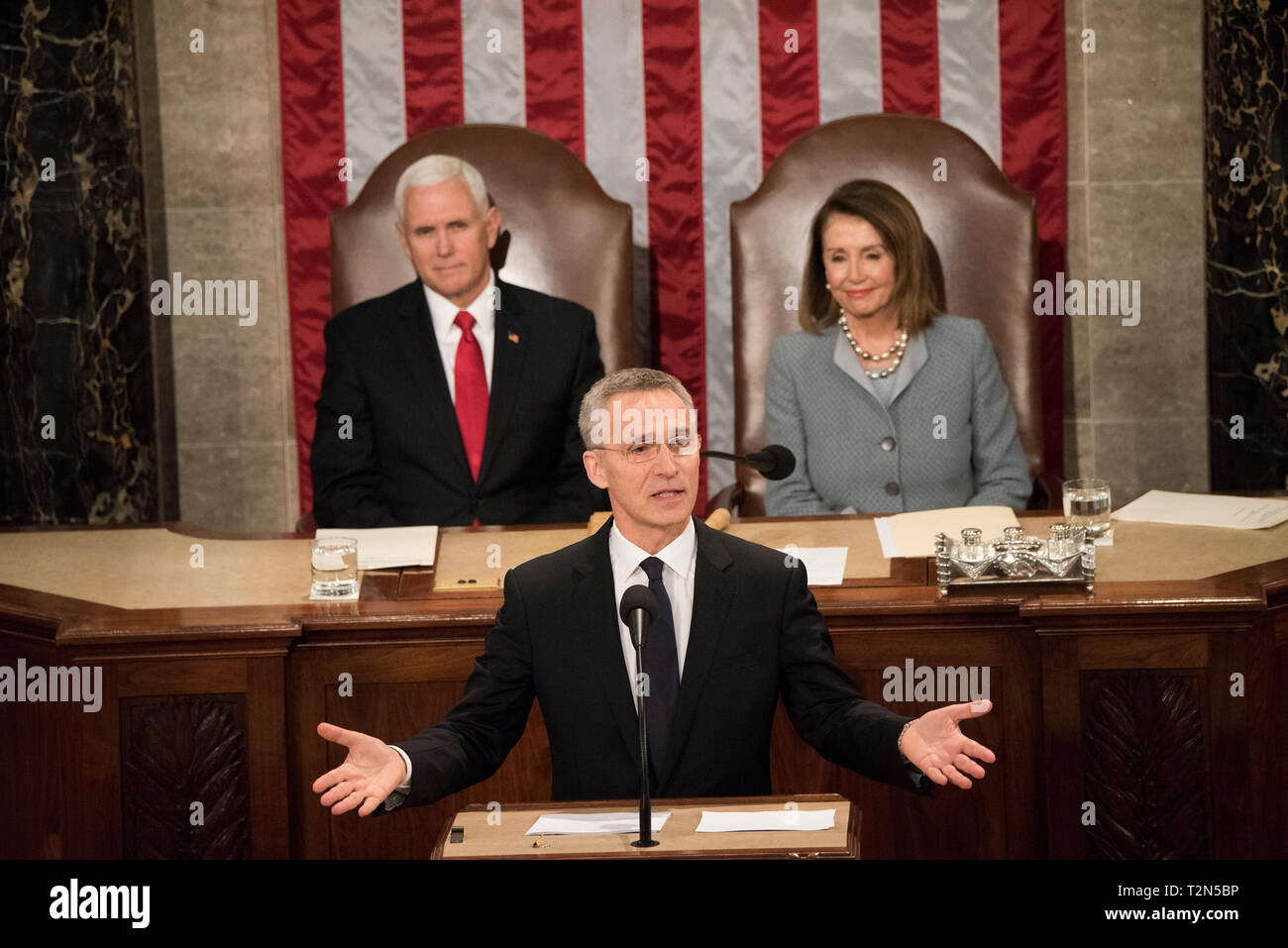 Washington DC, USA. 3rd Apr 2019. NATO Sec General Jens Stoltenberg ...