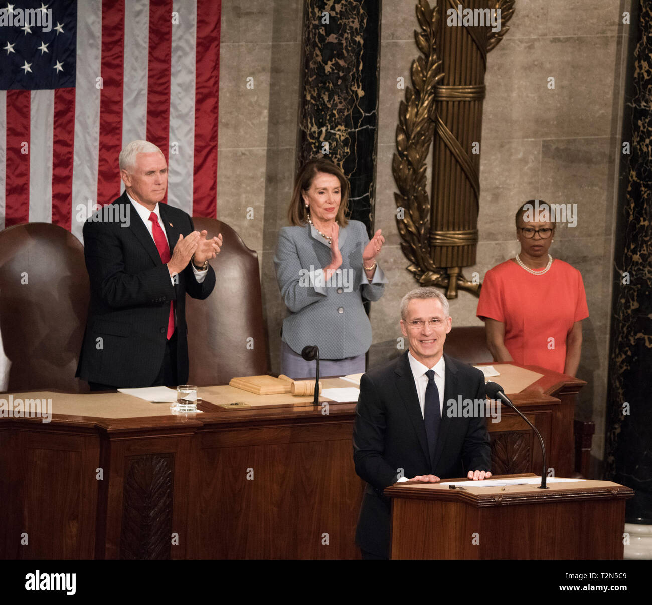 Washington DC, April 3, 2019, USA: NATO Sec General Jens Stoltenberg ...