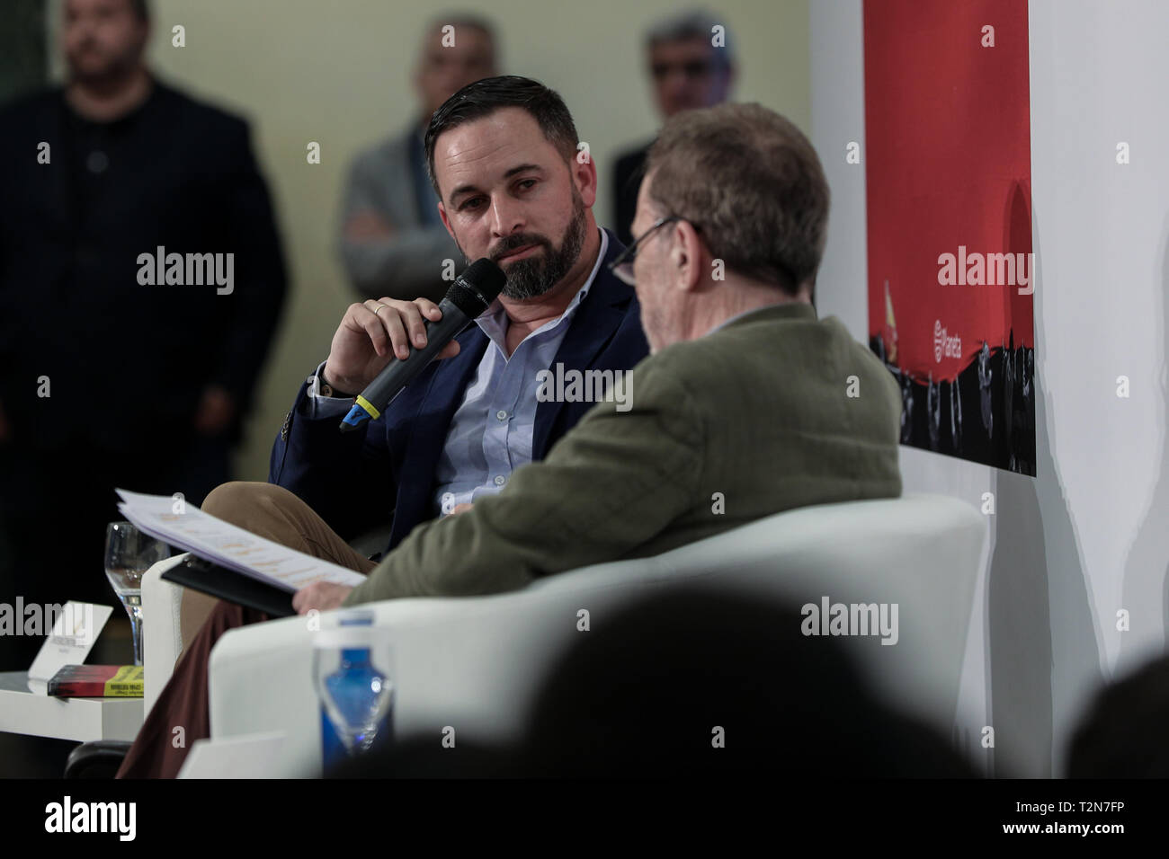 Madrid, Spain. 03rd Apr, 2019. Santiago Abascal seen speaking during ...