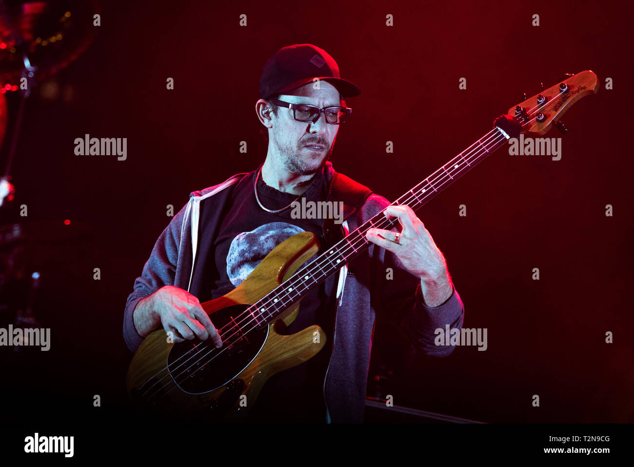 Milan, Italy. 03rd Apr, 2019. Stefan Lessard, bassist of the American ...