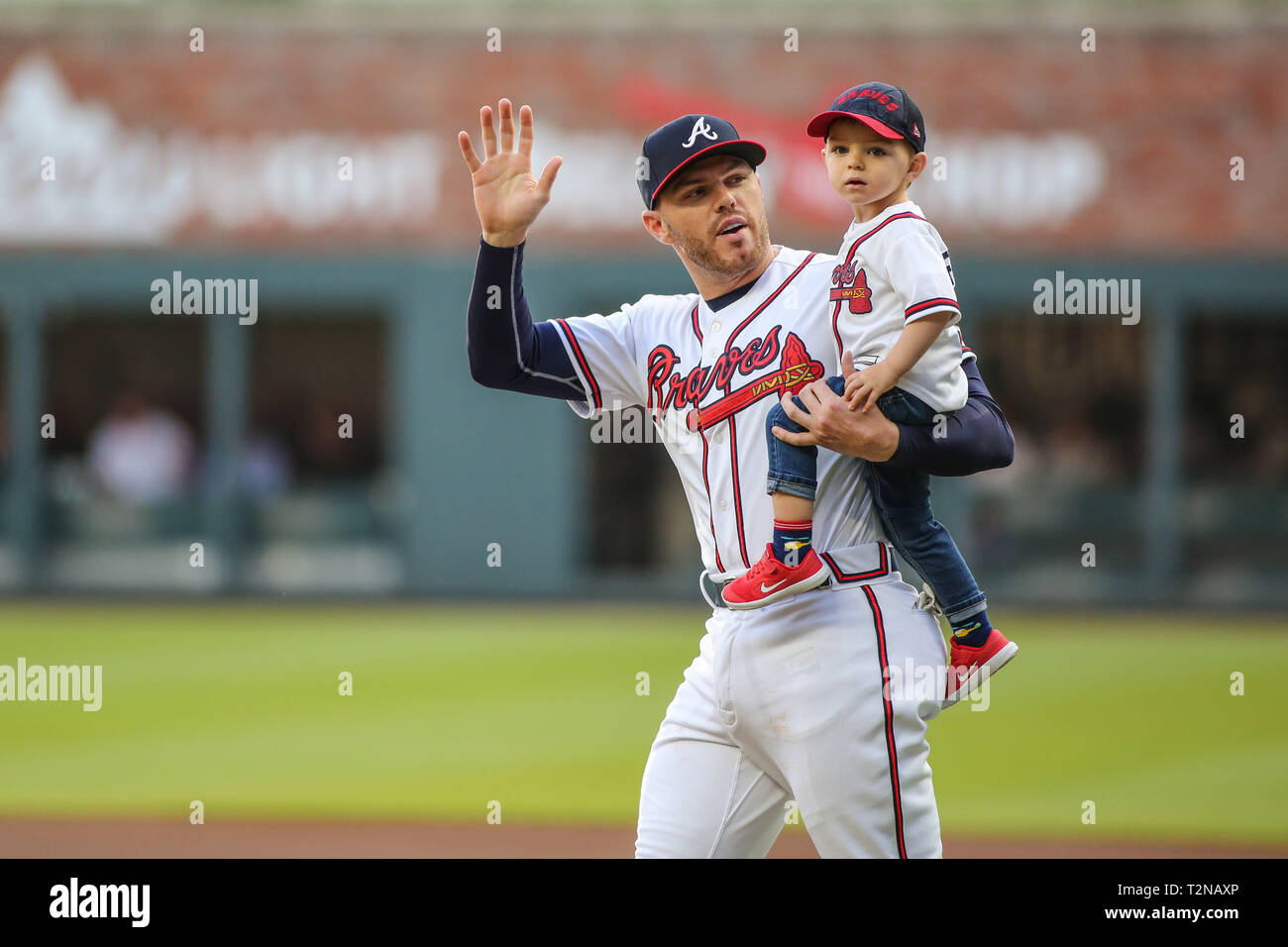 Atlanta, GA, USA. 3rd Apr, 2019. Atlanta Braves first baseman Freddie ...