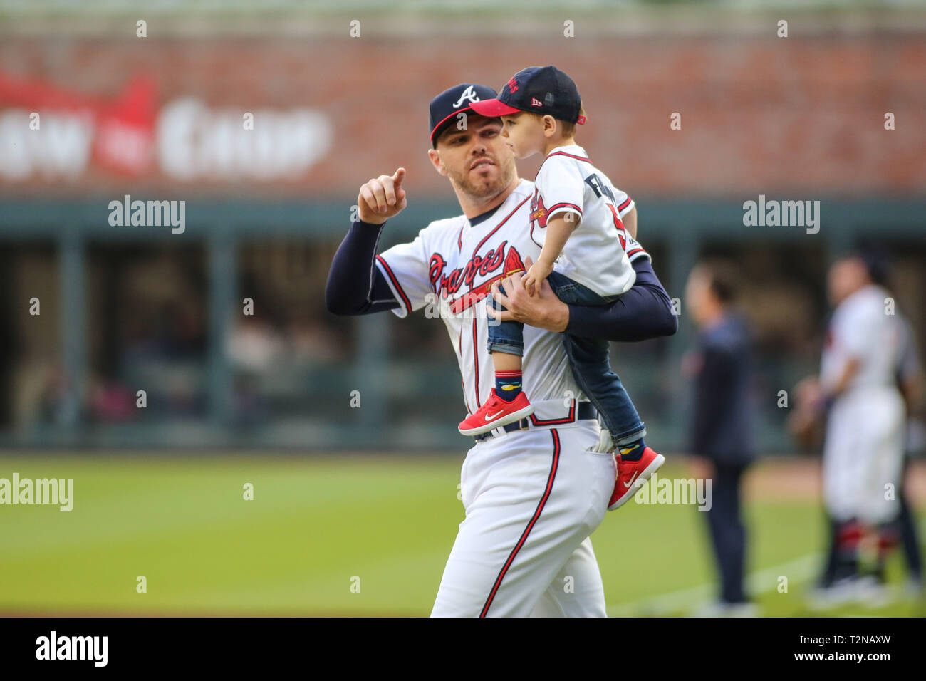 Atlanta, GA, USA. 3rd Apr, 2019. Atlanta Braves first baseman Freddie ...