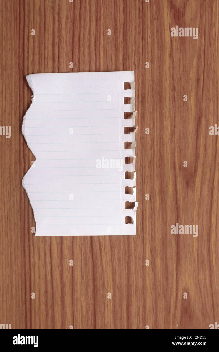 Sheet of notebook paper with torn edge blank ripped piece on isolated ...