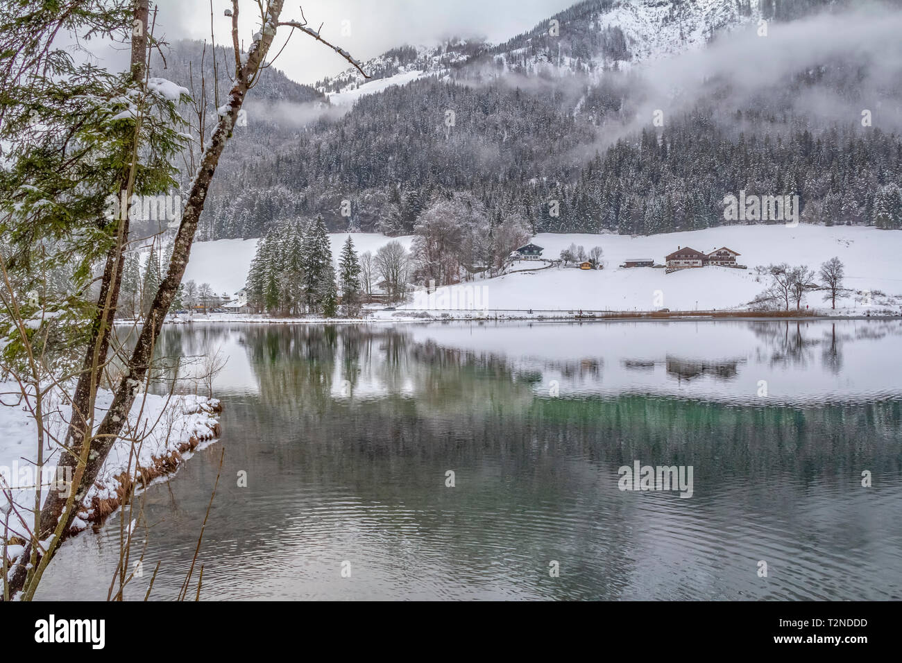 lake named Hintersee in Bavaria at winter time Stock Photo - Alamy