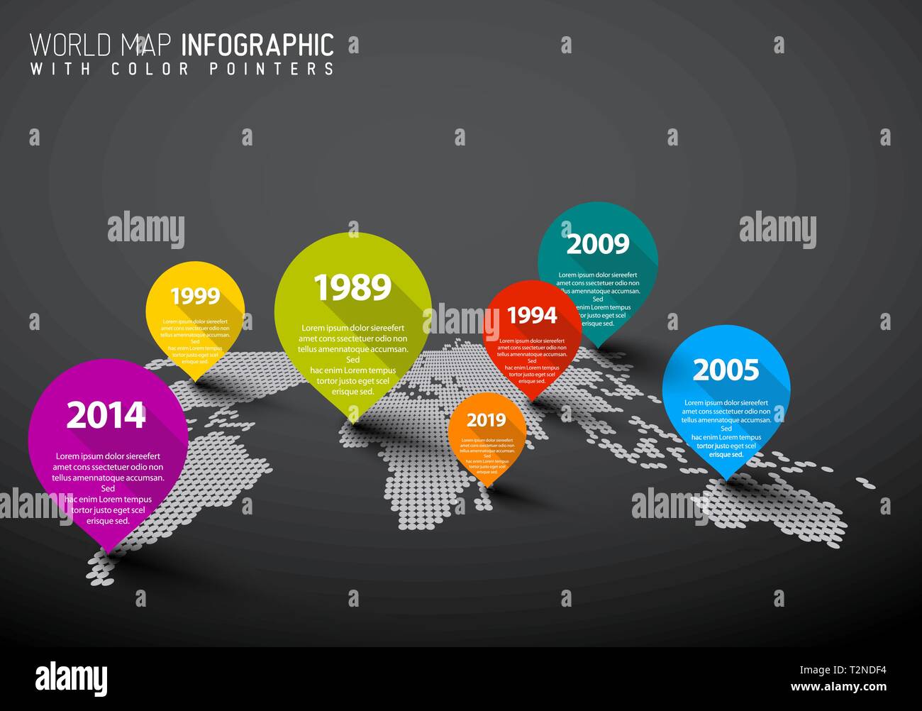 Dark World map with pointer marks - communication concept Stock Vector Image & Art - Alamy