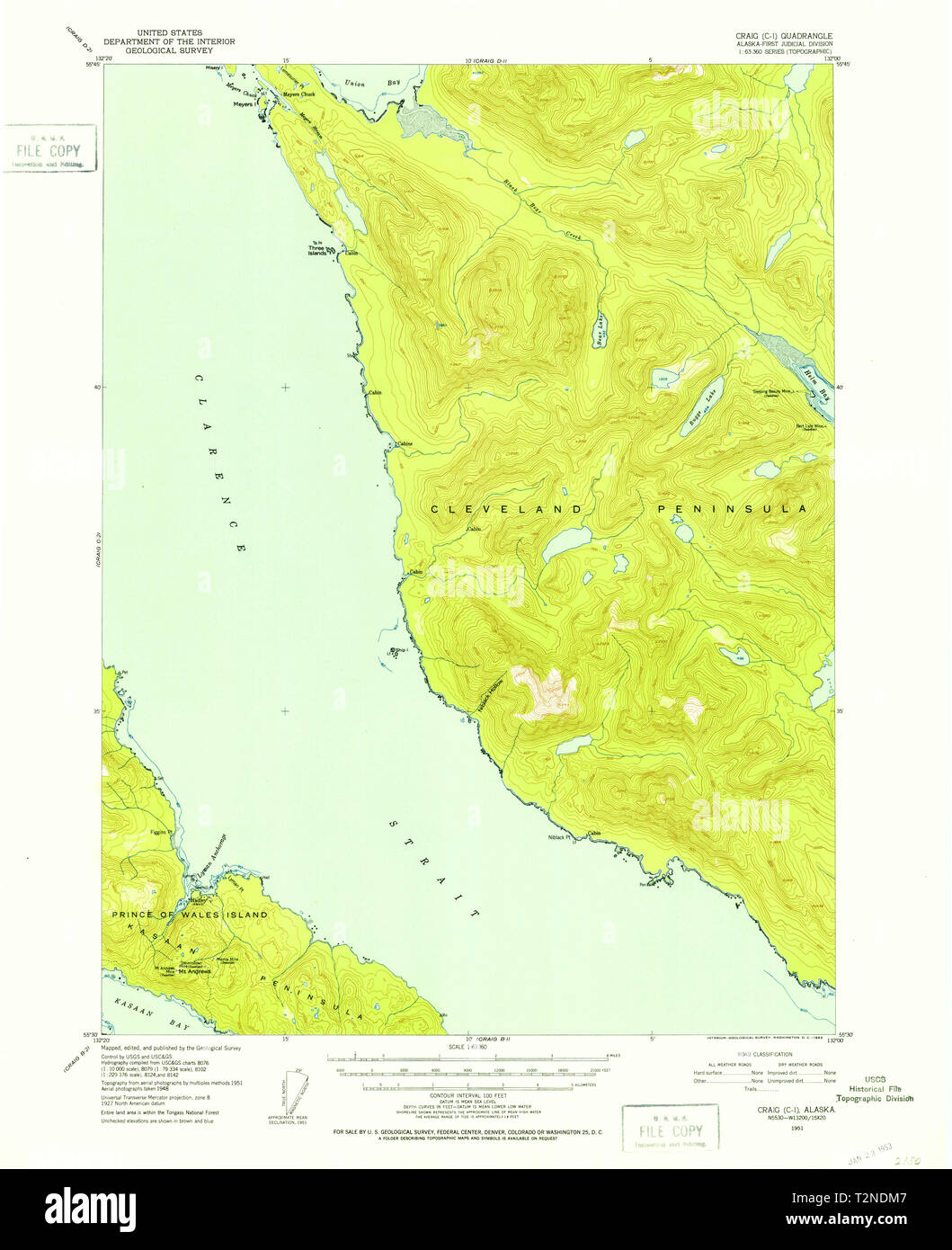 USGS TOPO Map Alaska AK Craig C-1 355279 1951 63360 Restoration Stock ...