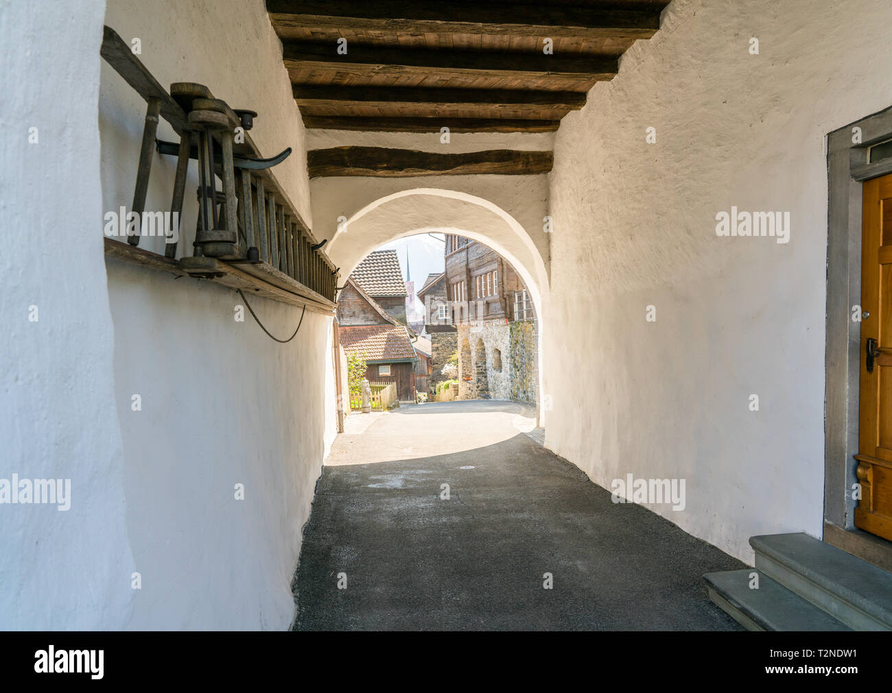 Werdenberg, SG / Switzerland - March 31, 2019: Werdenberg village with ...