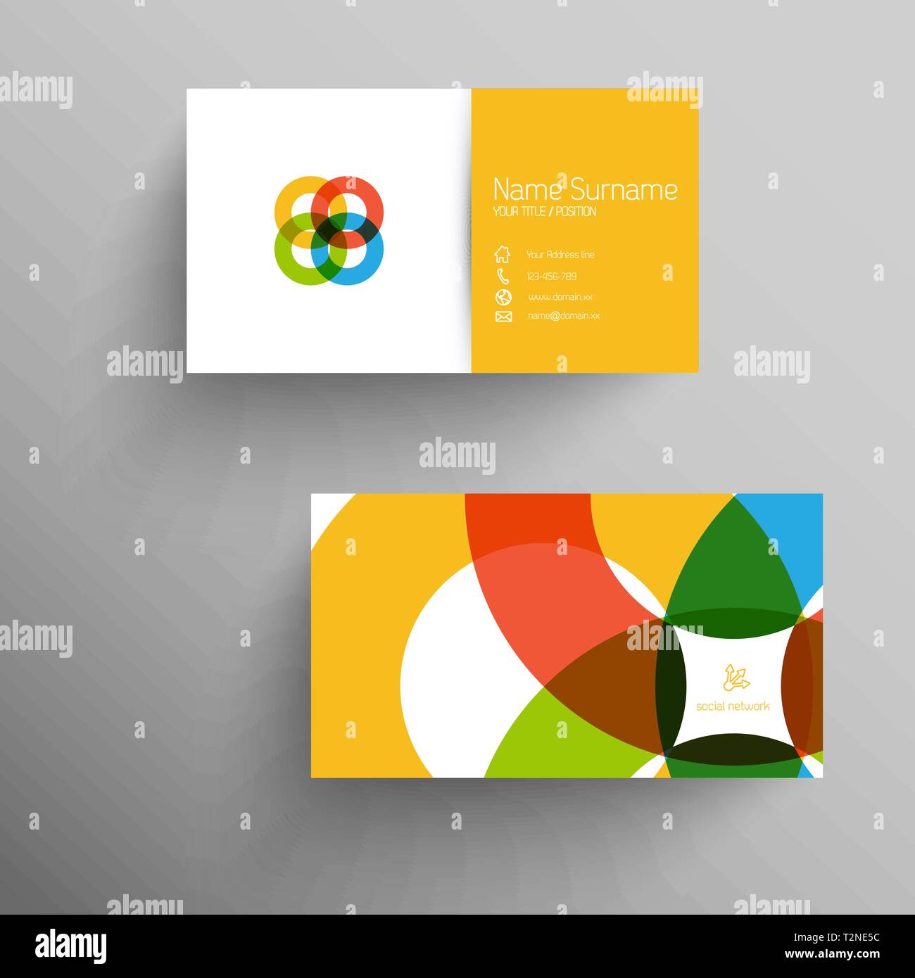 Modern simple light business card template with flat user interface ...